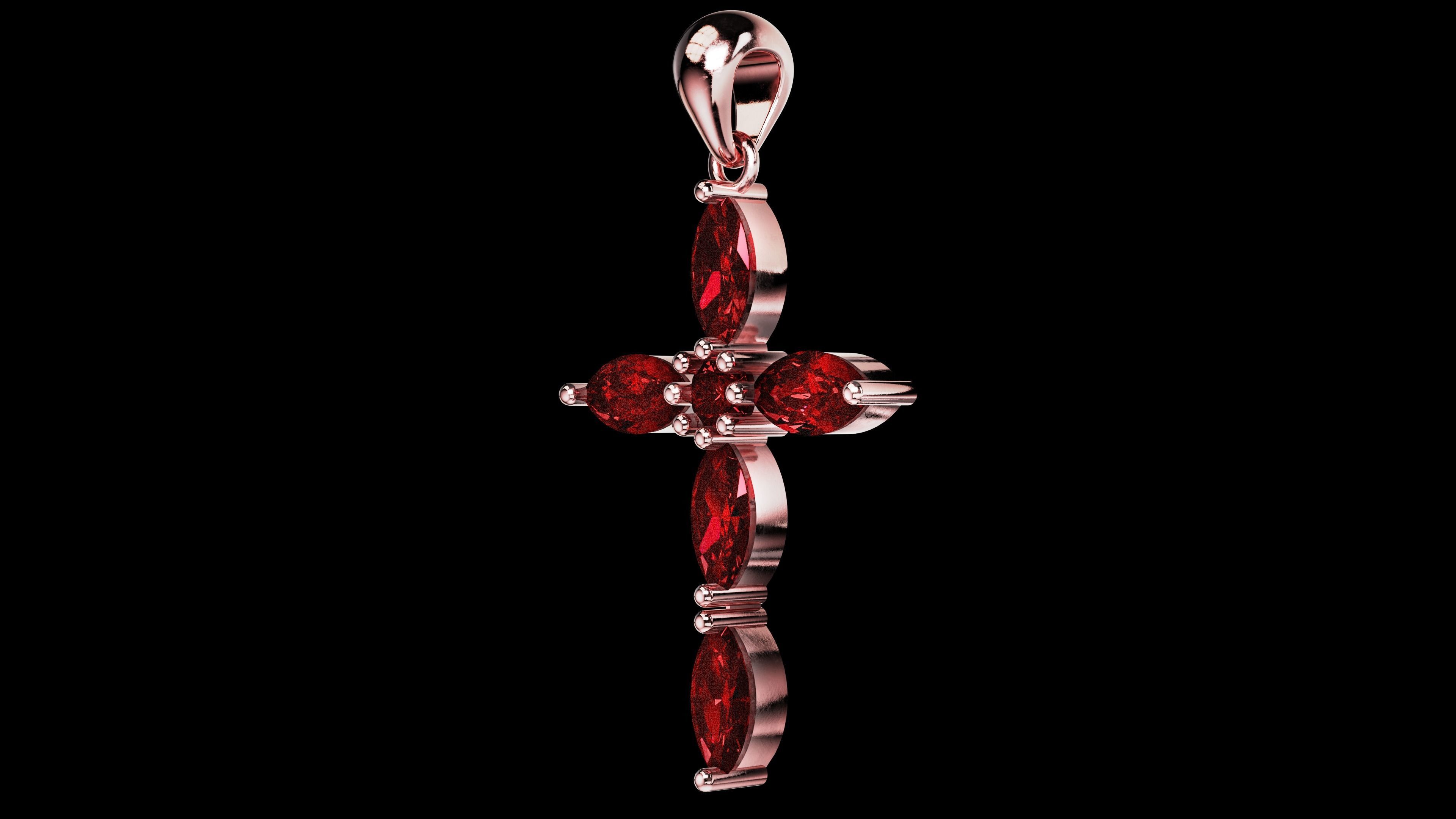 Thin Marquise stones cross pendant and round center stone 3D model 3D ...