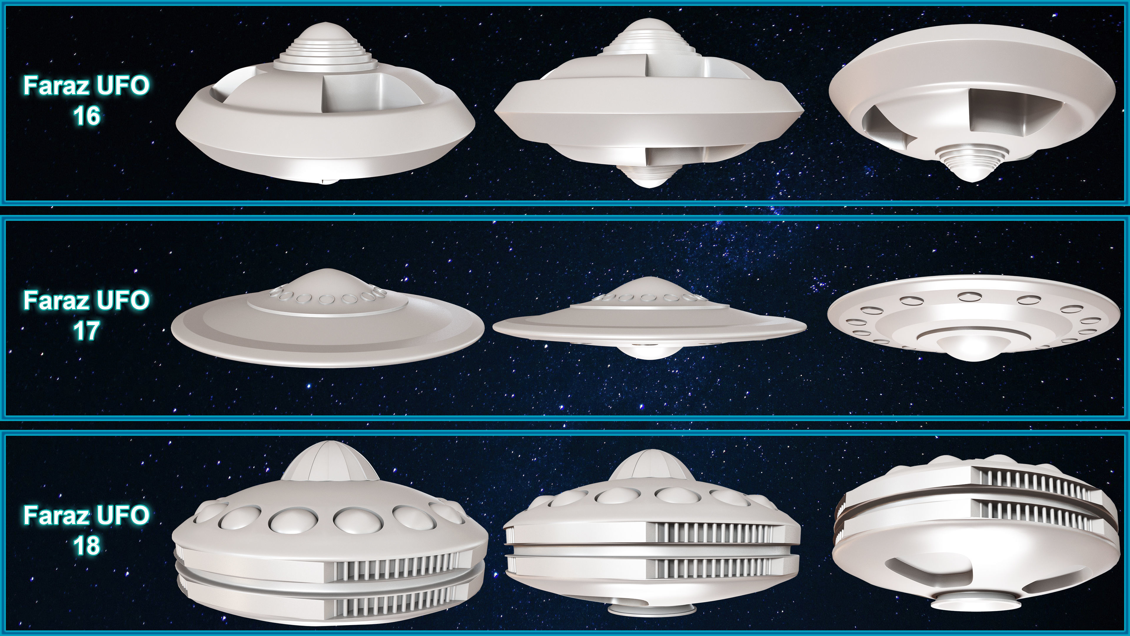 3D model 25 Sci Fi Flying Saucer UFO Base mesh V1 VR / AR / low-poly ...