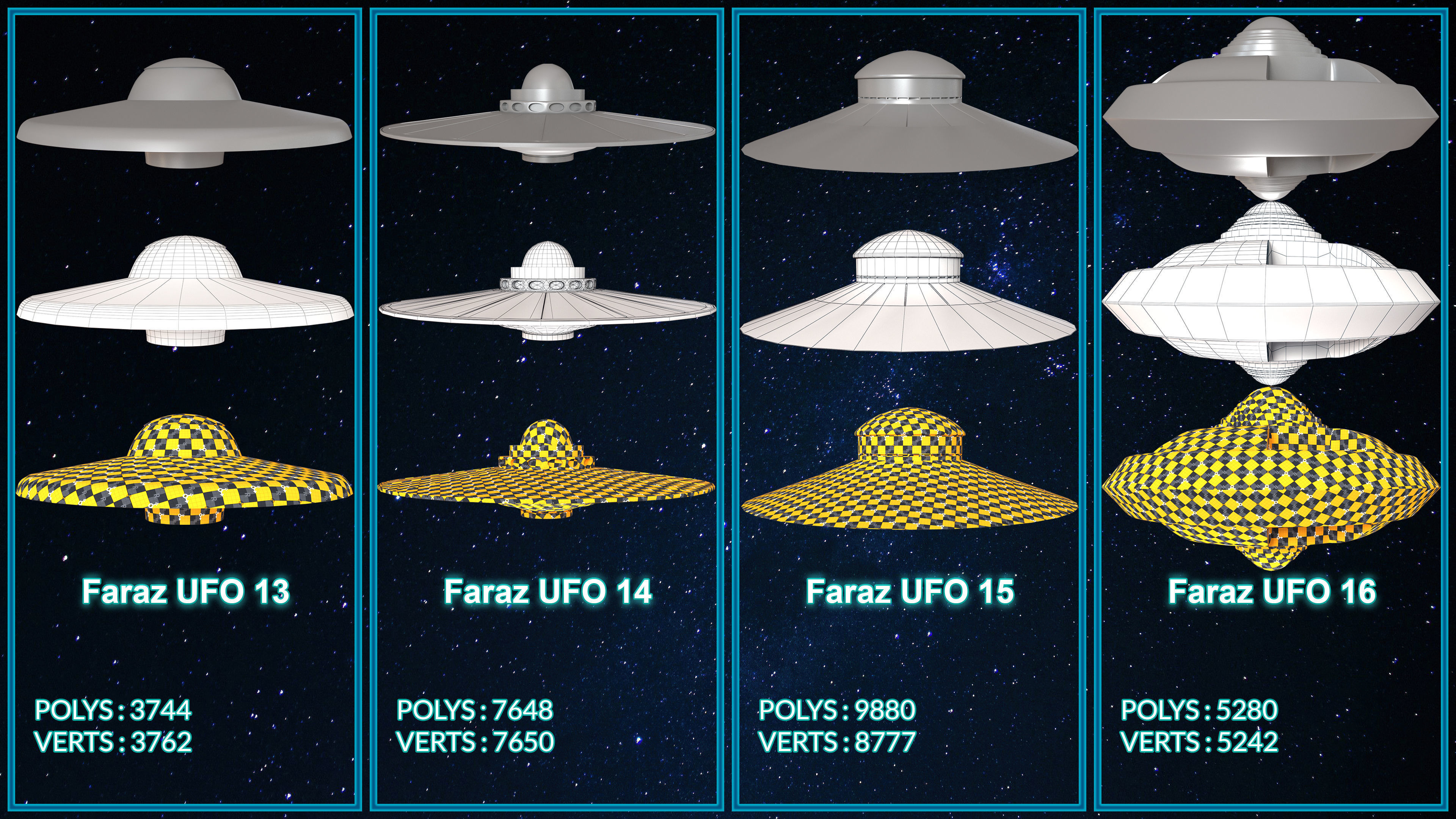 3D model 25 Sci Fi Flying Saucer UFO Base mesh V1 VR / AR / low-poly ...