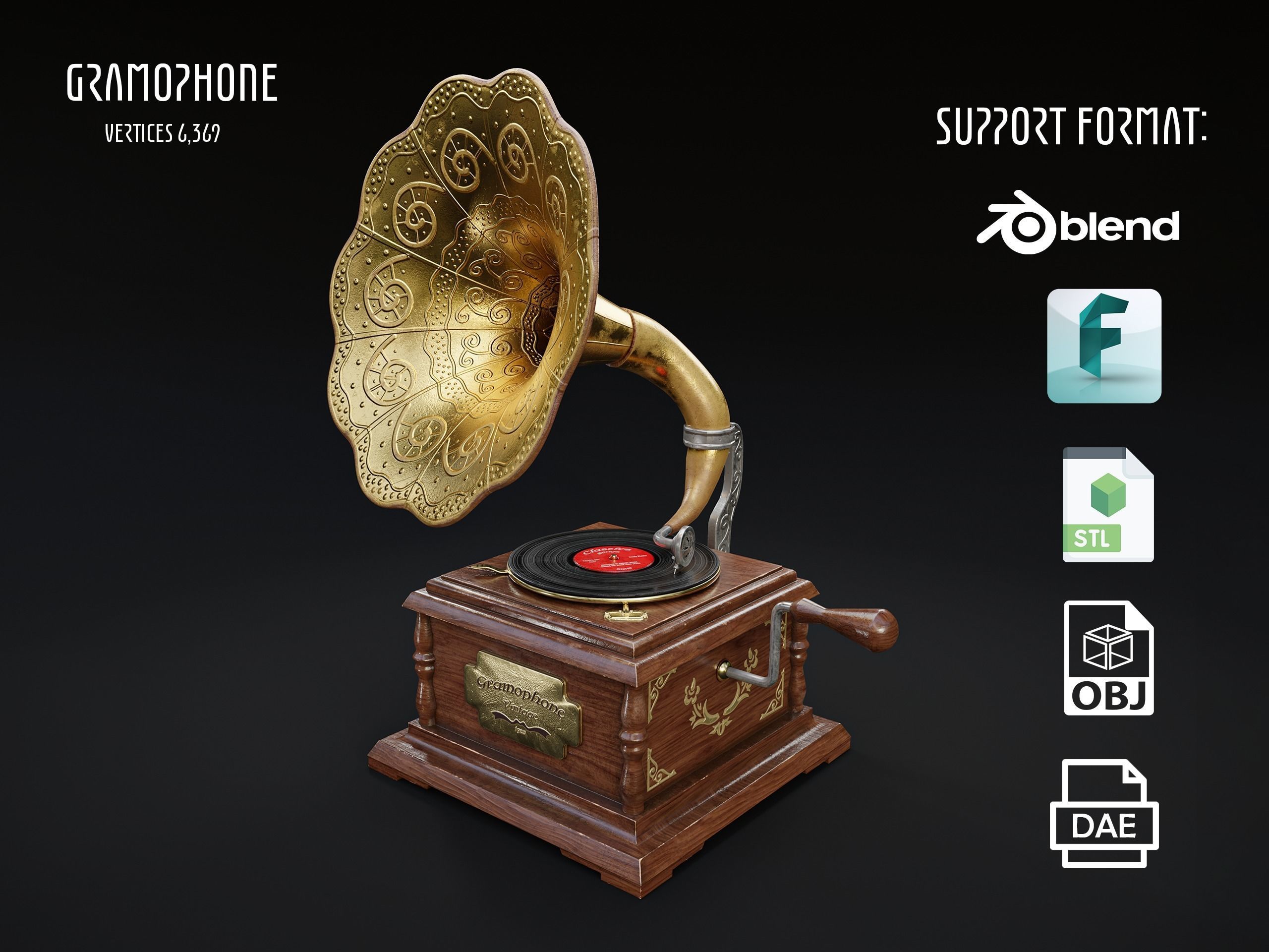 3D model Gramophone Vintage VR / AR / low-poly | CGTrader