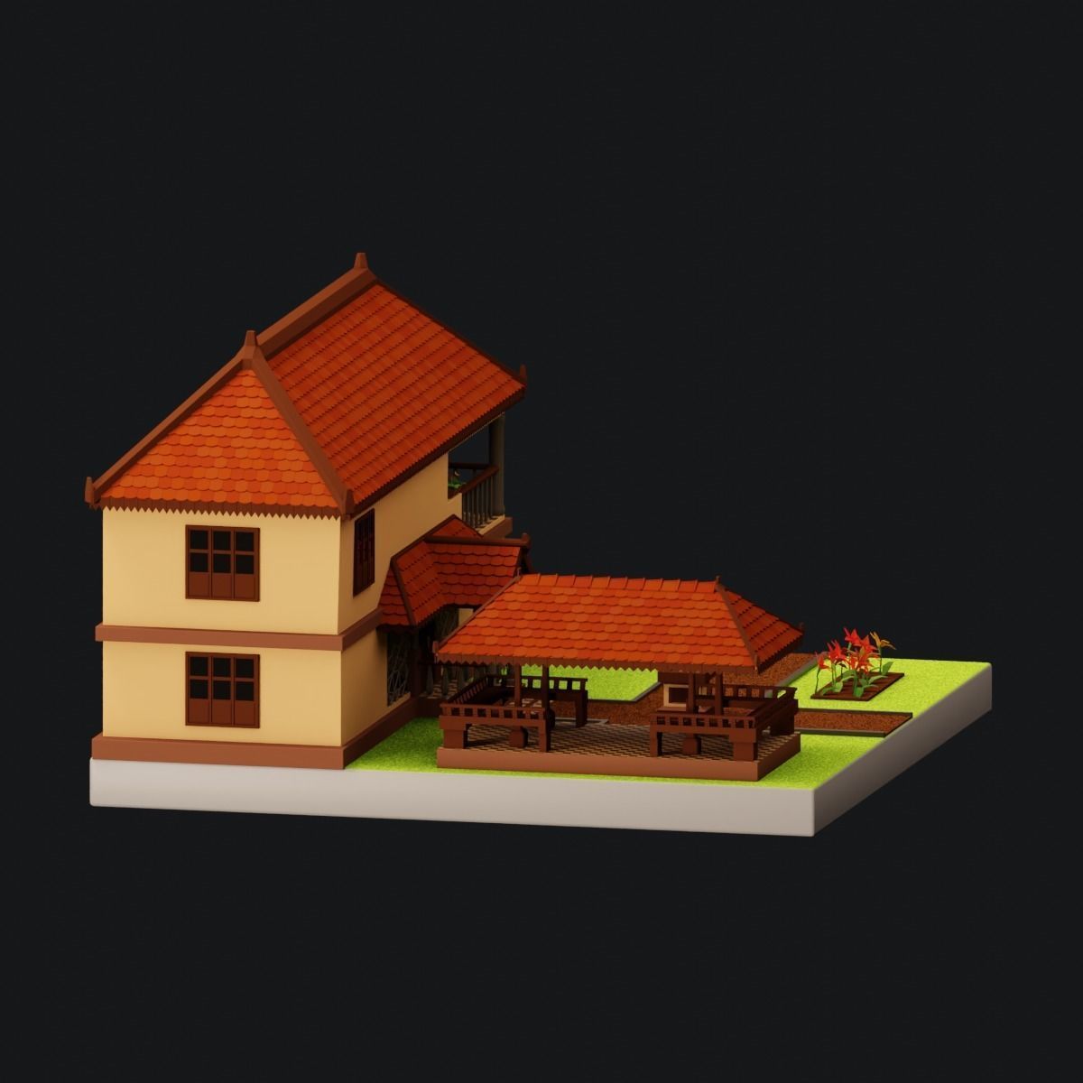 3D model Simple Low Poly Isometric Traditional Indian House 3D Model VR ...