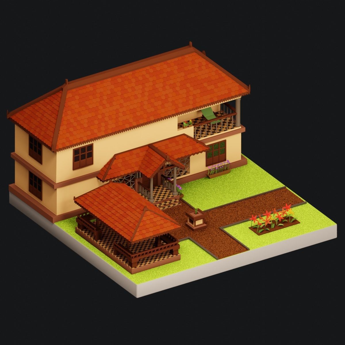 3D model Simple Low Poly Isometric Traditional Indian House 3D Model VR ...