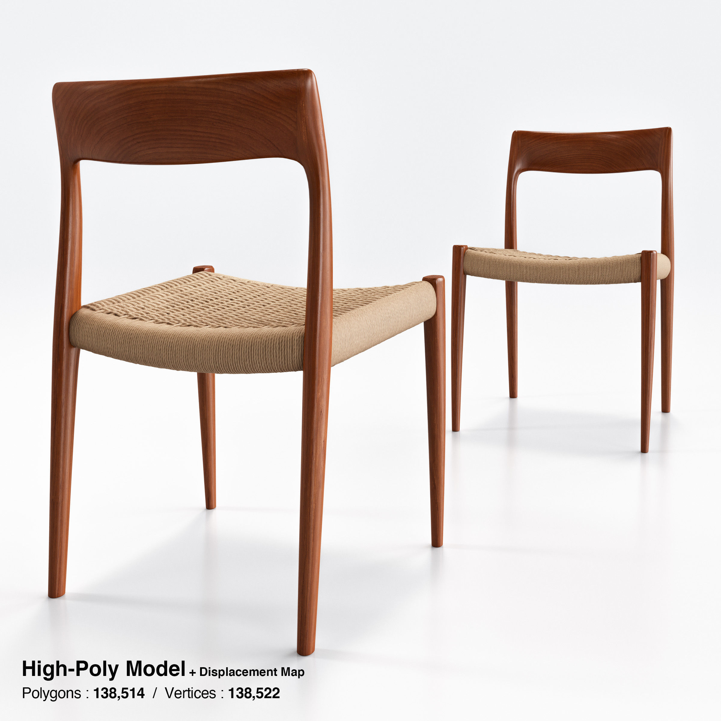 3D model Niels Moller Model 77 Dining Chair - Teakwood and Paper Cord ...