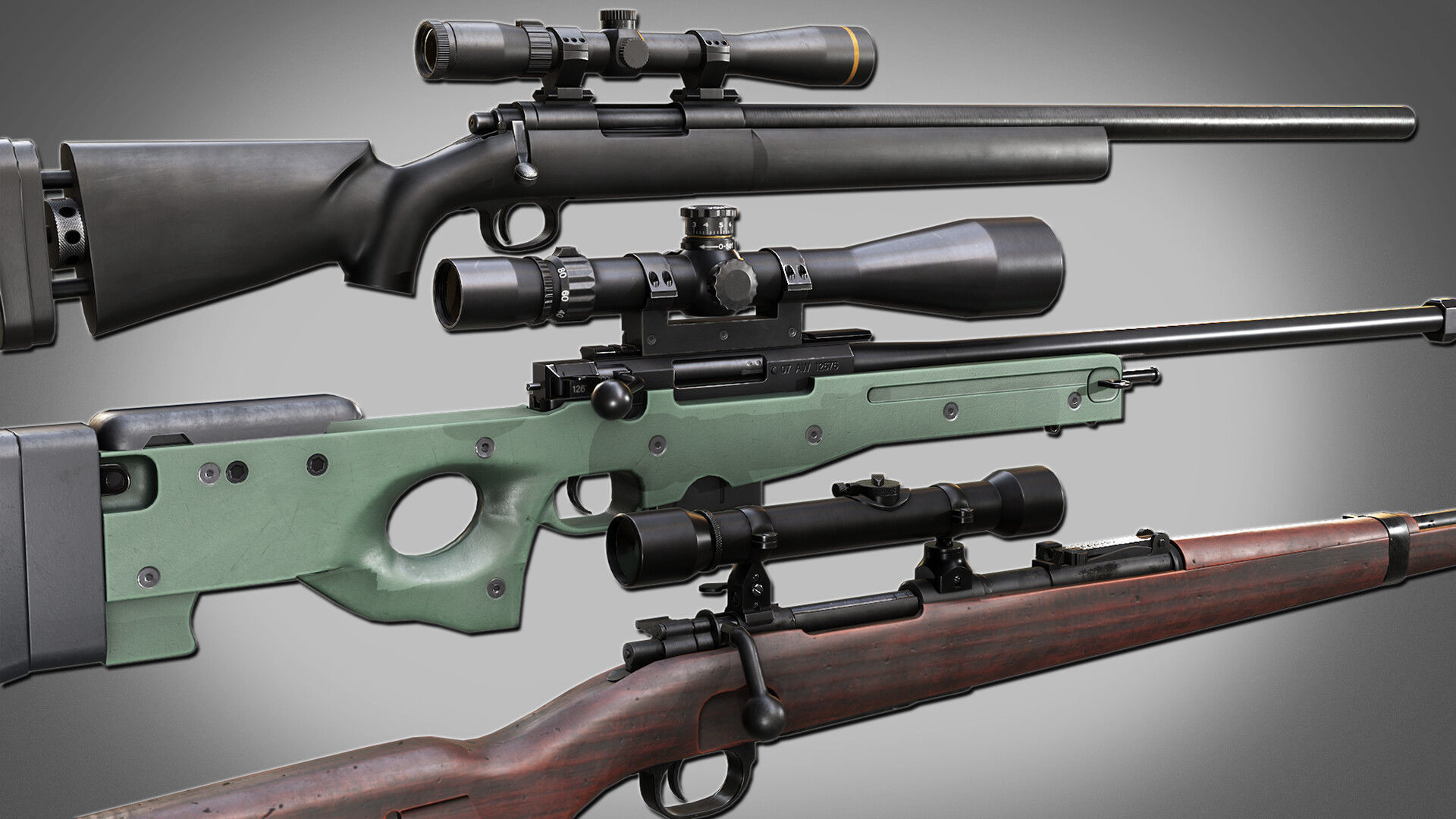 3D model Modern AAA Game Ready PBR Long-range Rifles Pack VR / AR / low ...