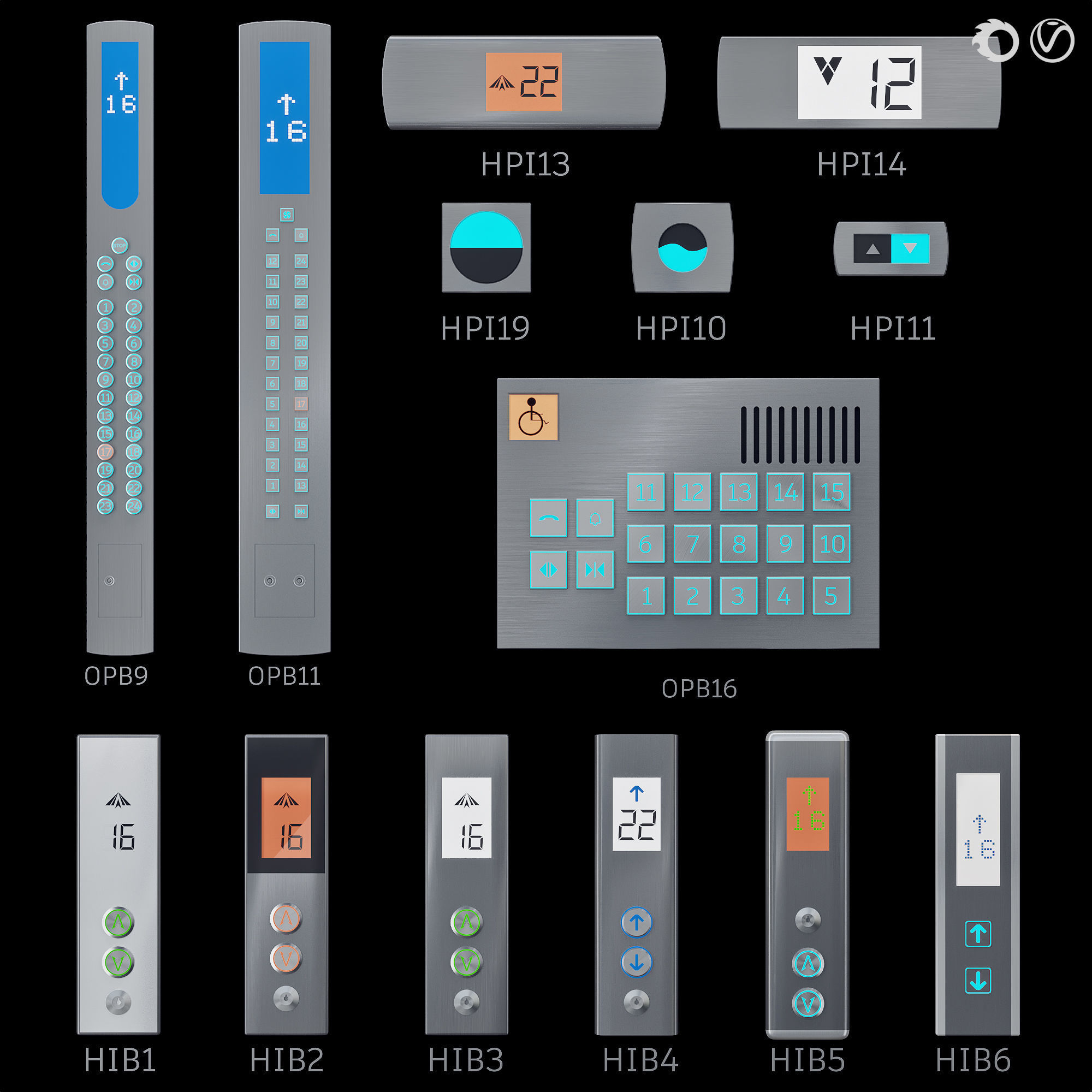 Floor indicators and elevator control panels - Collection 1 3D model ...