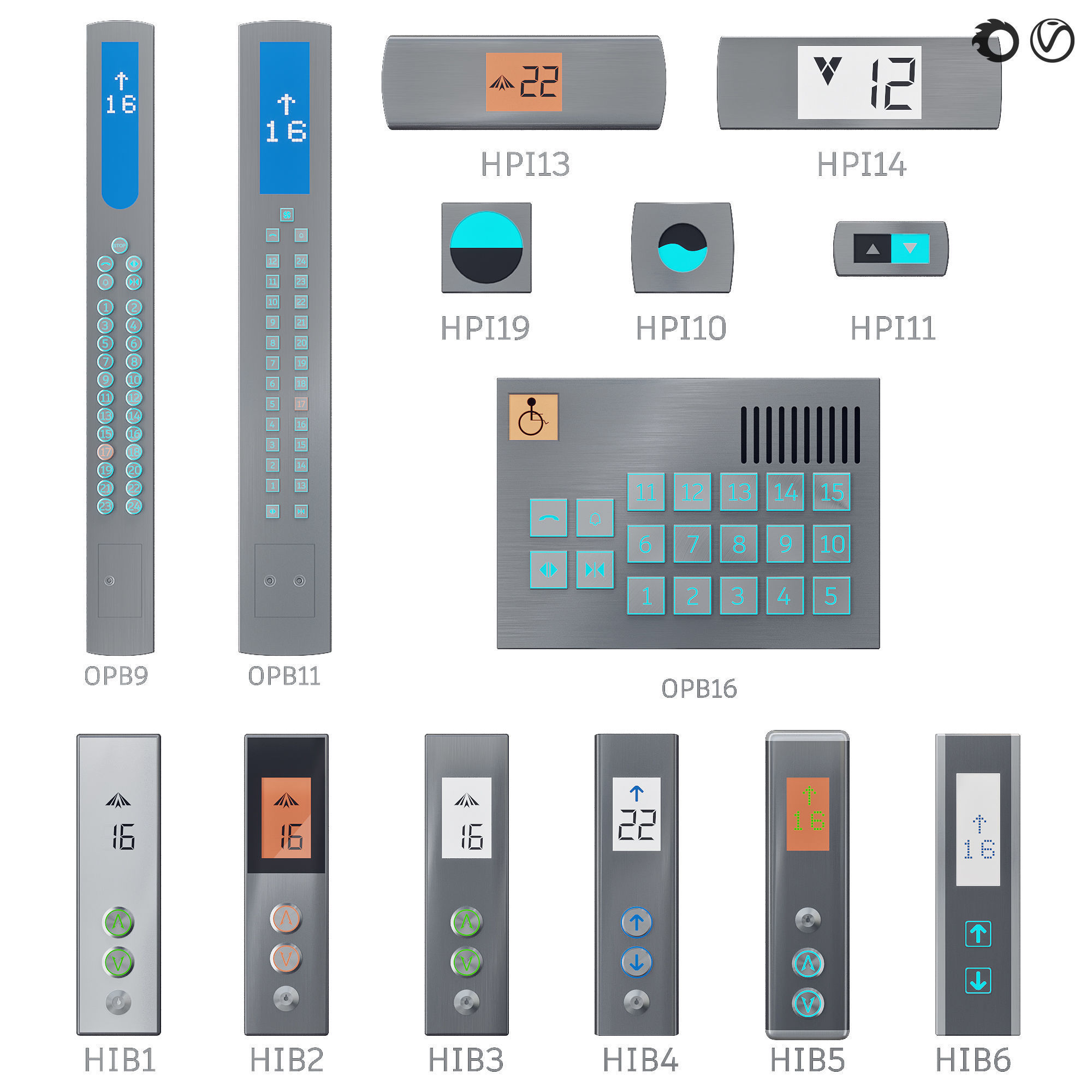 Floor indicators and elevator control panels - Collection 1 3D model ...