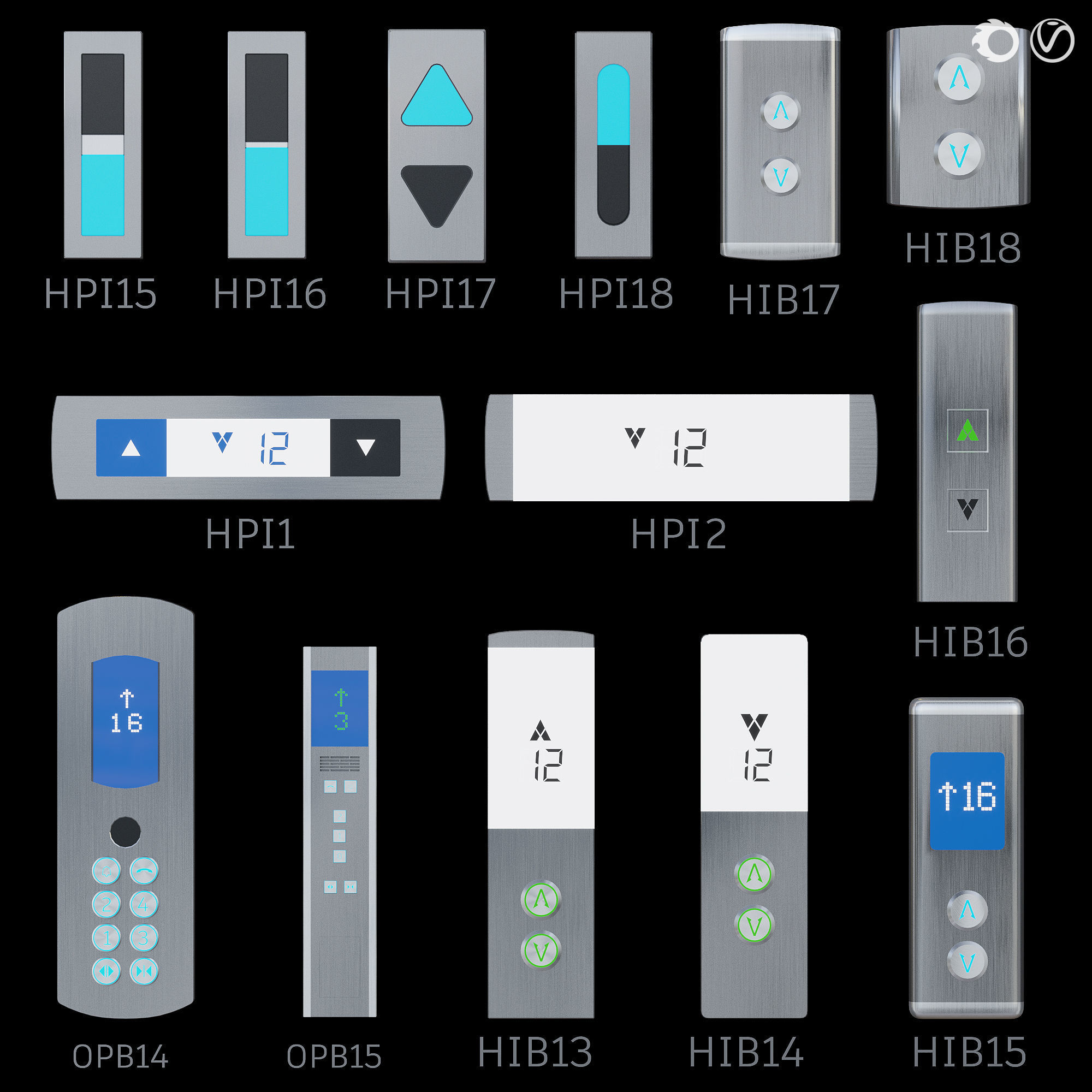 Floor indicators and elevator control panels - Collection 3 3D model ...