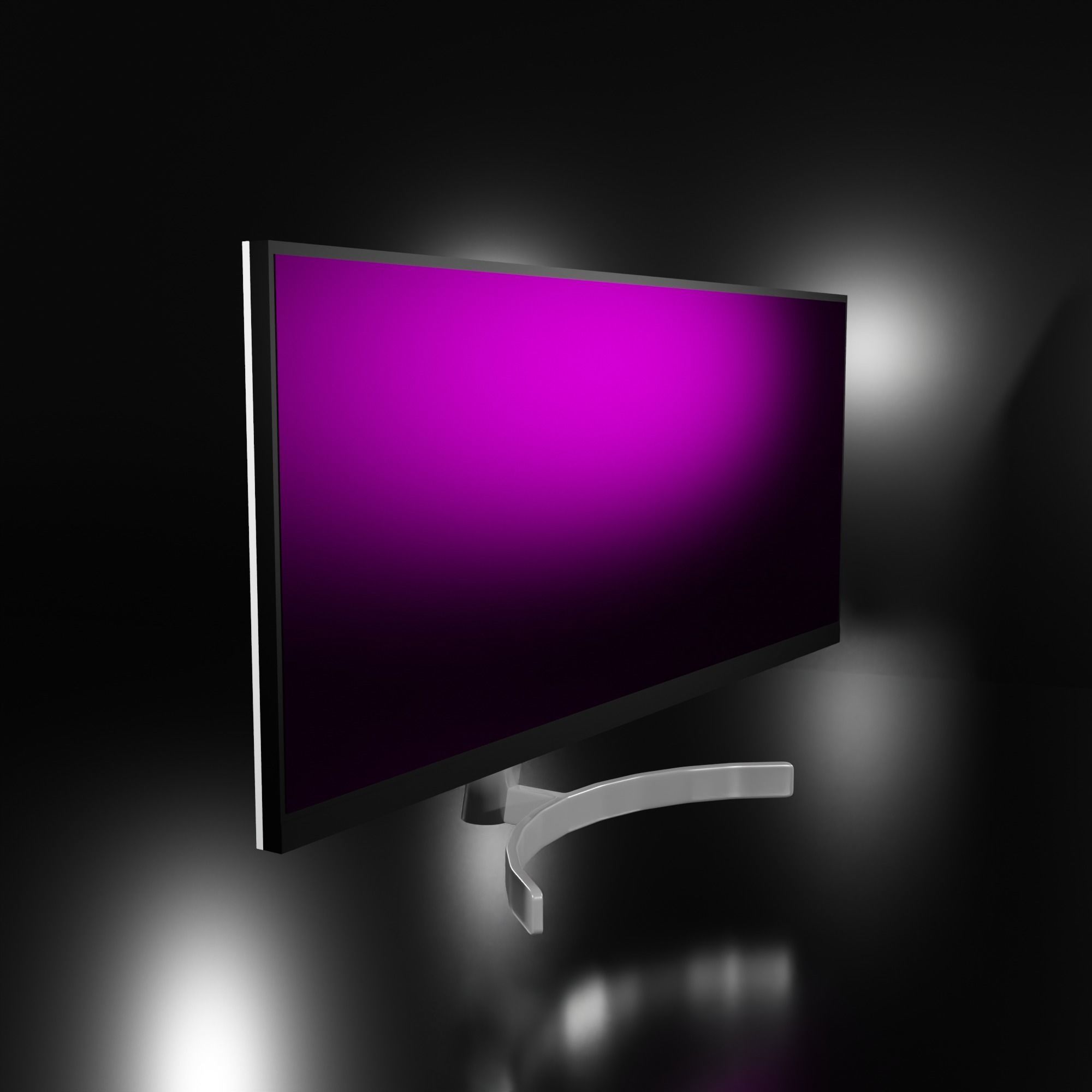 White Black Wide Monitor with Silver Stand 3D model | CGTrader