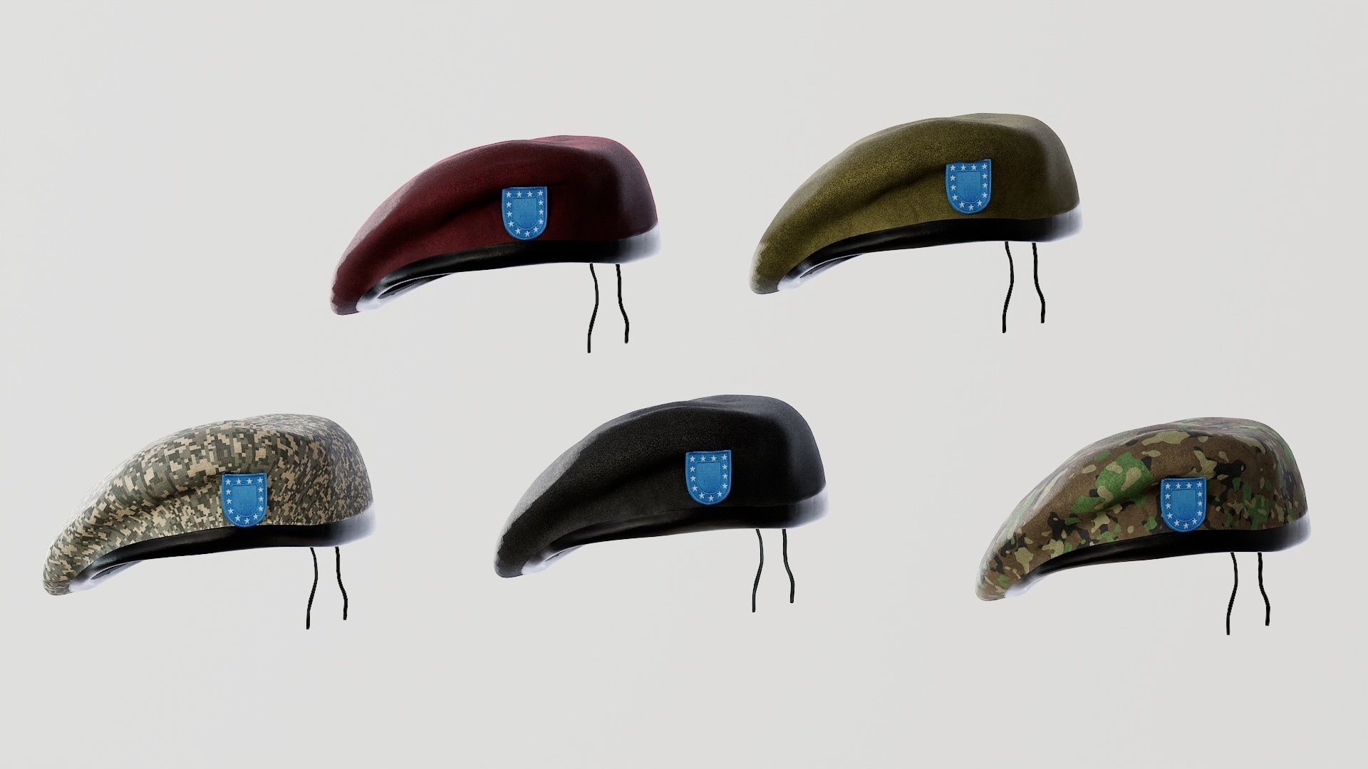 3D model Military Hat Beret Set VR / AR / low-poly | CGTrader