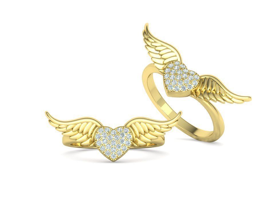 Angel Ring Wings and Heart Own design 3dprint model 3D model 3D ...