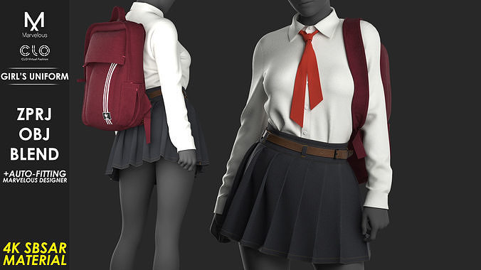 Girls Uniform 2 - Marvelous Designer 3D model | CGTrader