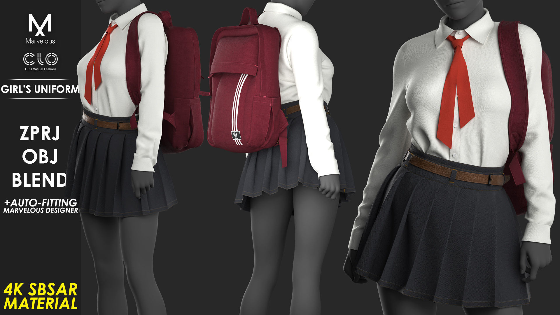 Girls Uniform 2 - Marvelous Designer 3D model | CGTrader
