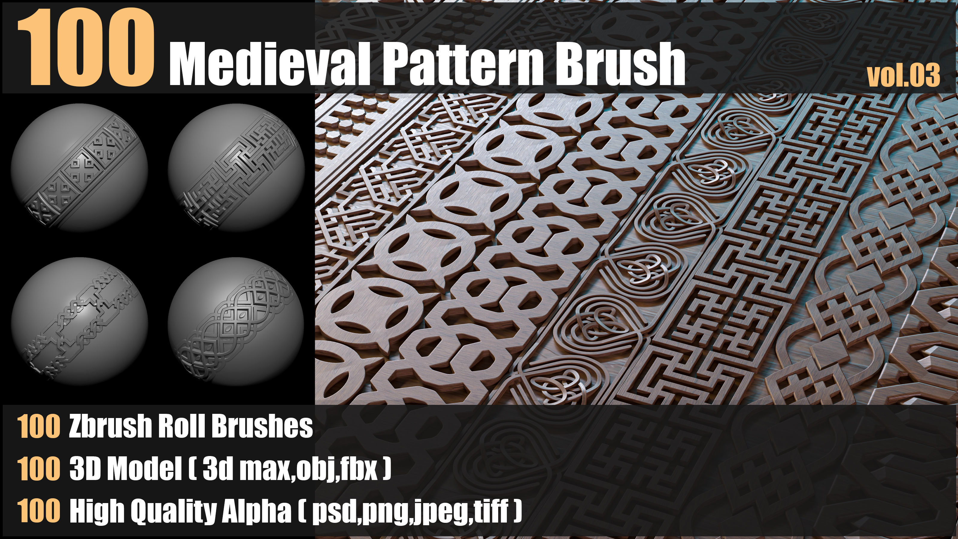 100 medieval Pattern Brush and 3d Models and Alpha VOL03 3D model ...