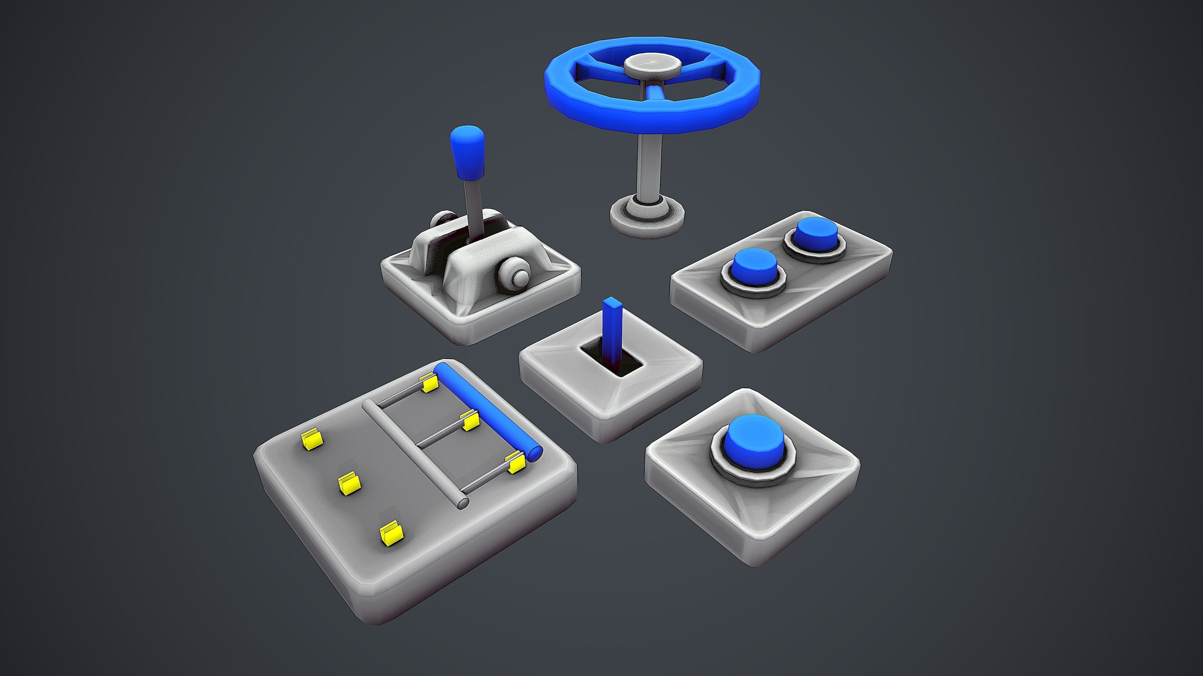 3D model BUTTONS SWITCHERS LEVERS HANDWHEEL CARTOON STYLIZED VR / AR ...