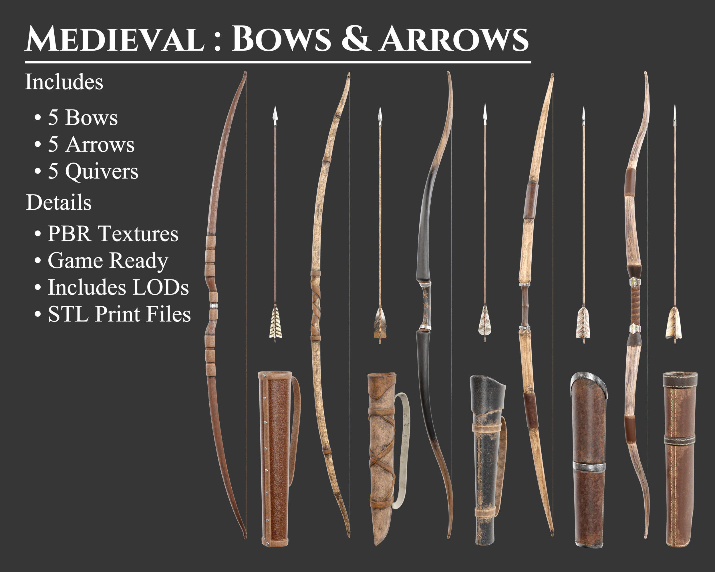 3D Model Collection Medieval Ranged Weapons Pack VR / AR / low-poly ...