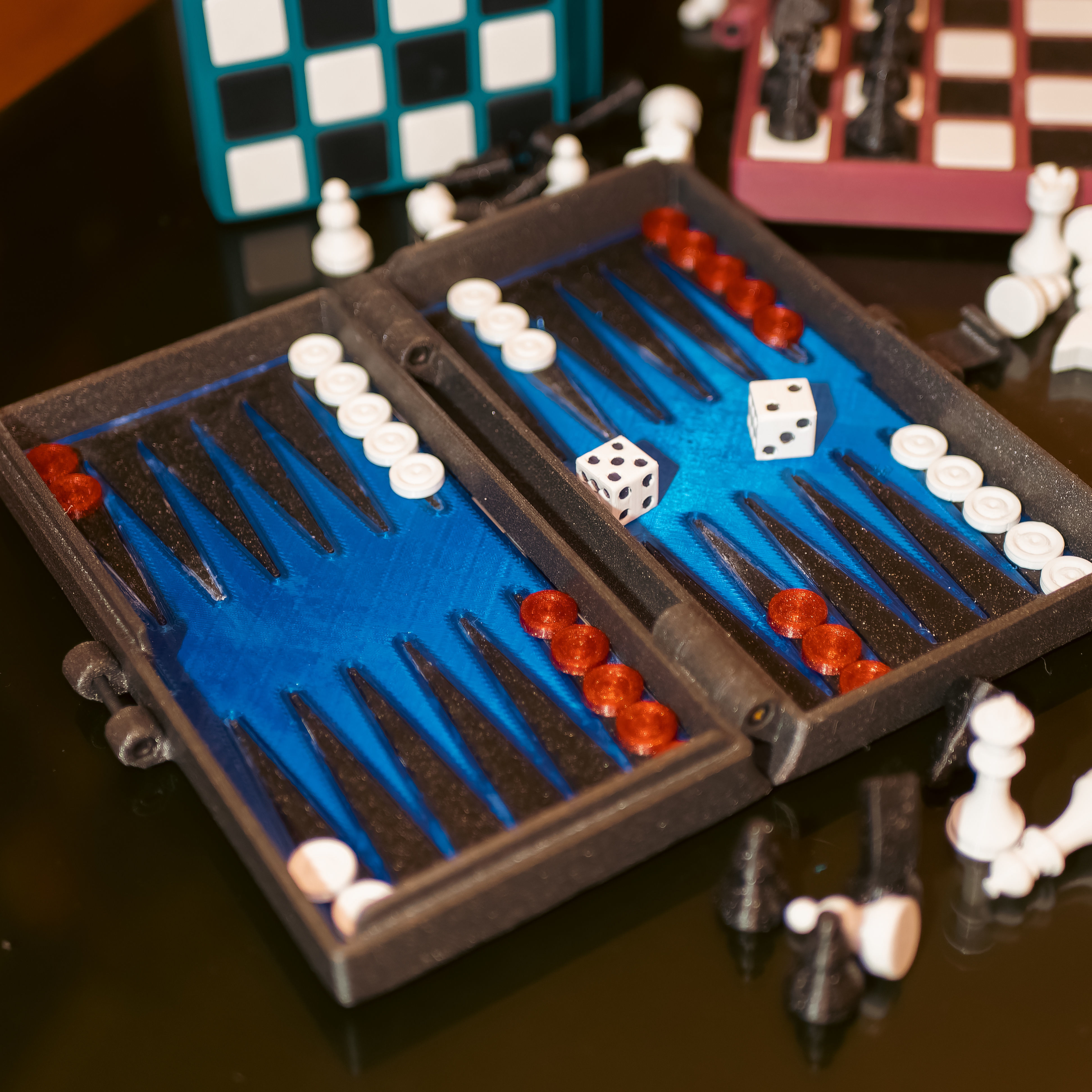 Chess and Backgammon Foldable Board and Pawns 3D model 3D printable ...