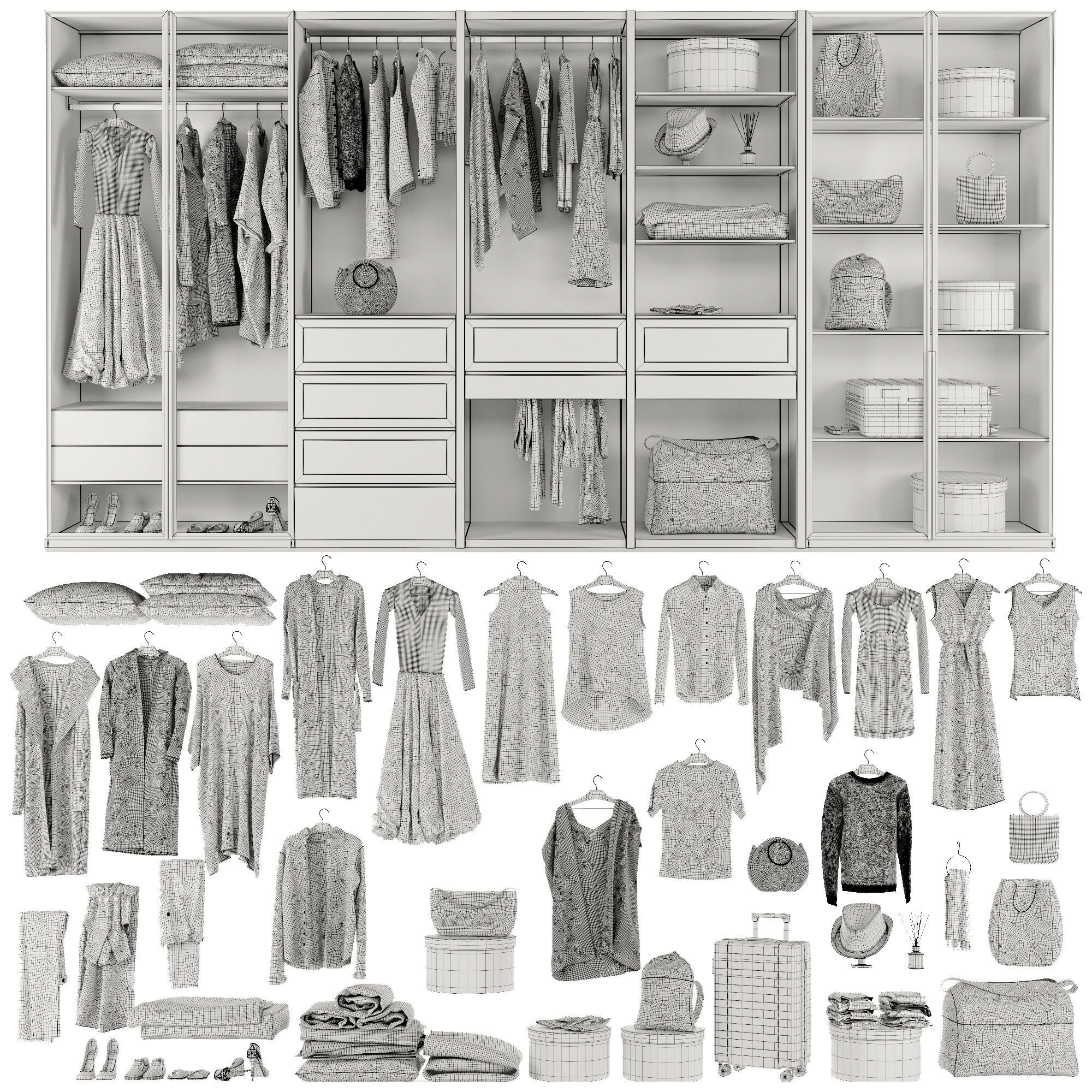 Wardrobe composition in a modern style with filling 3D model | CGTrader