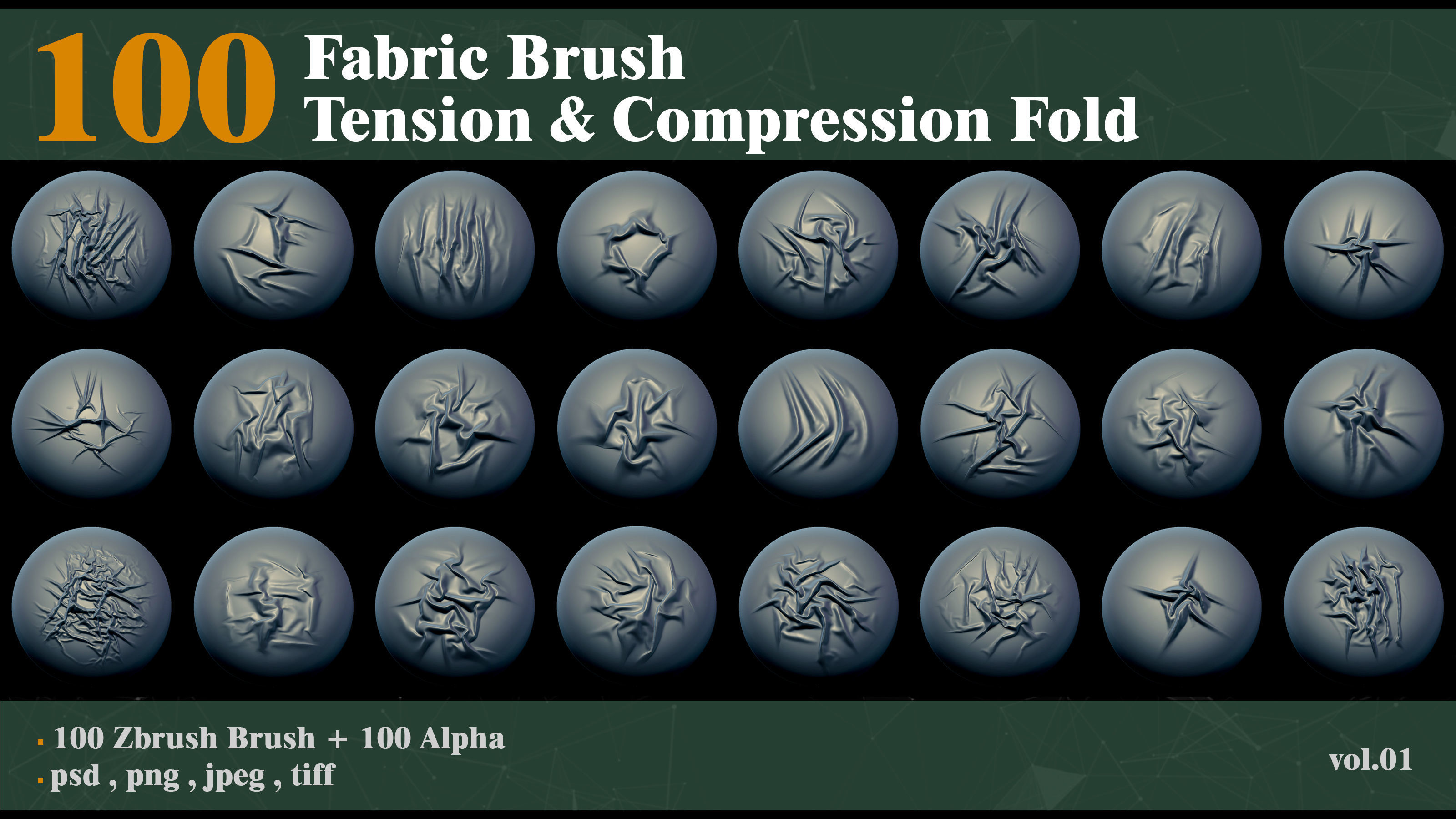 100 Fabric Brushes Tension and Compression Folds and Alpha VOL01 3D ...