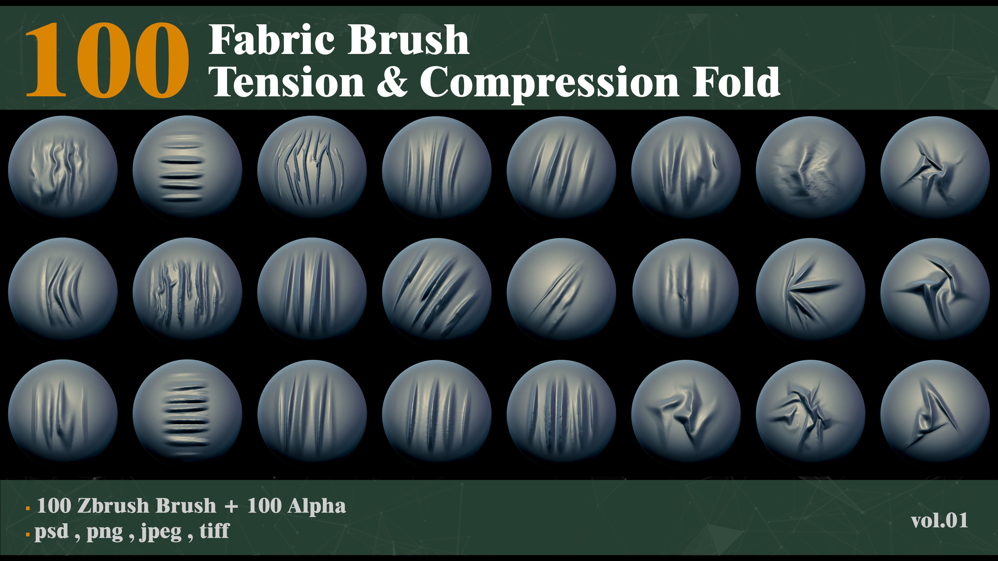 100 Fabric Brushes Tension and Compression Folds and Alpha VOL01 3D ...
