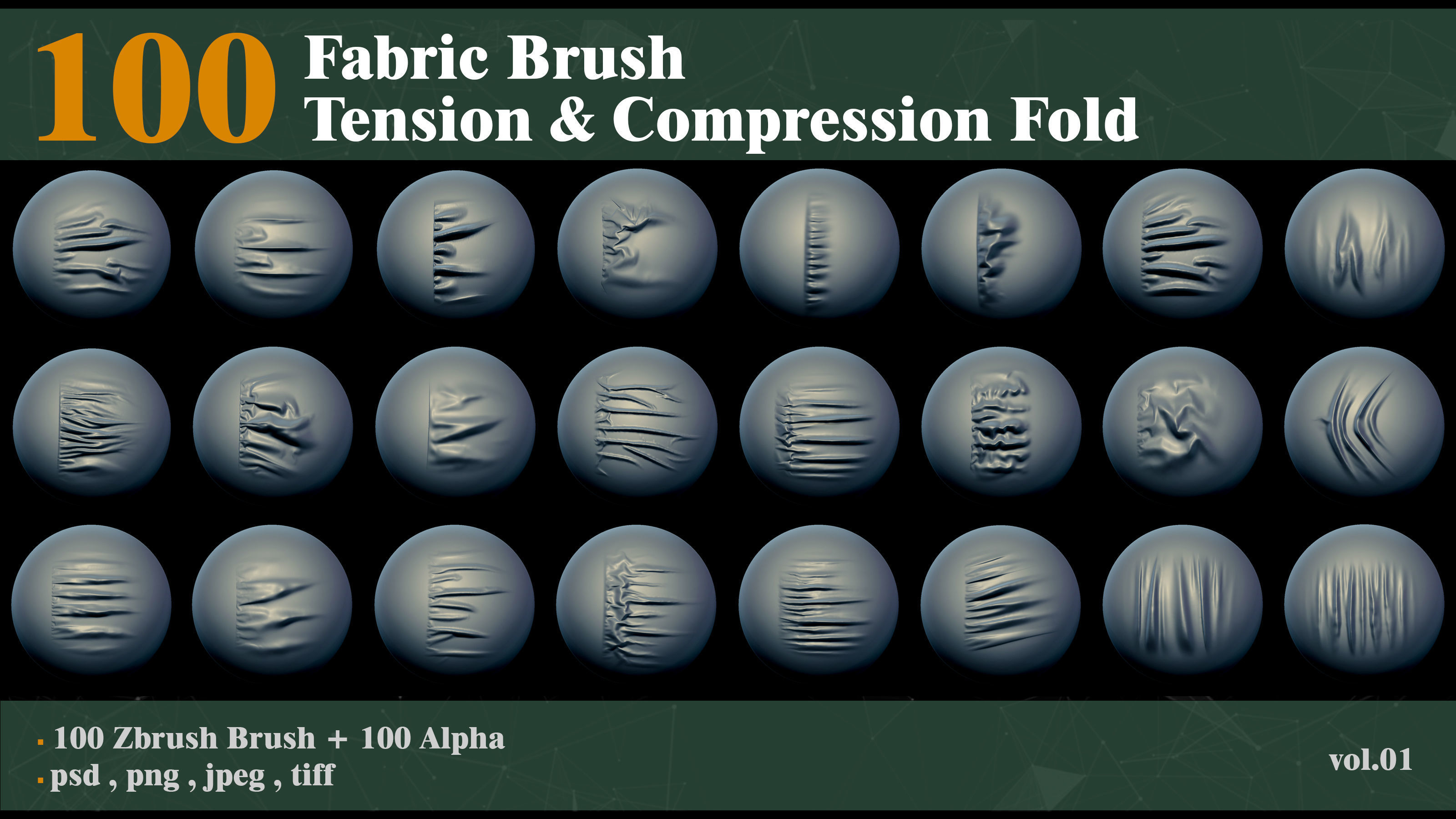 100 Fabric Brushes Tension and Compression Folds and Alpha VOL01 3D ...