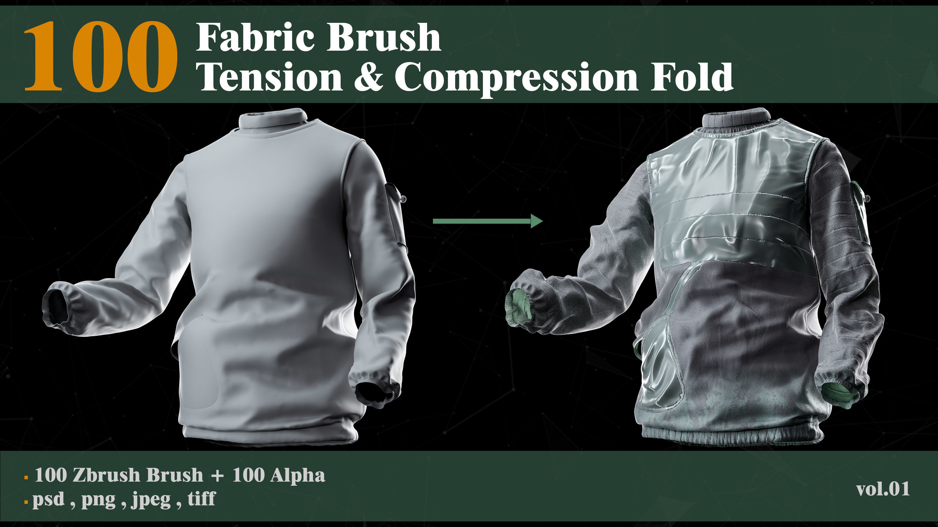 100 Fabric Brushes Tension and Compression Folds and Alpha VOL01 3D ...