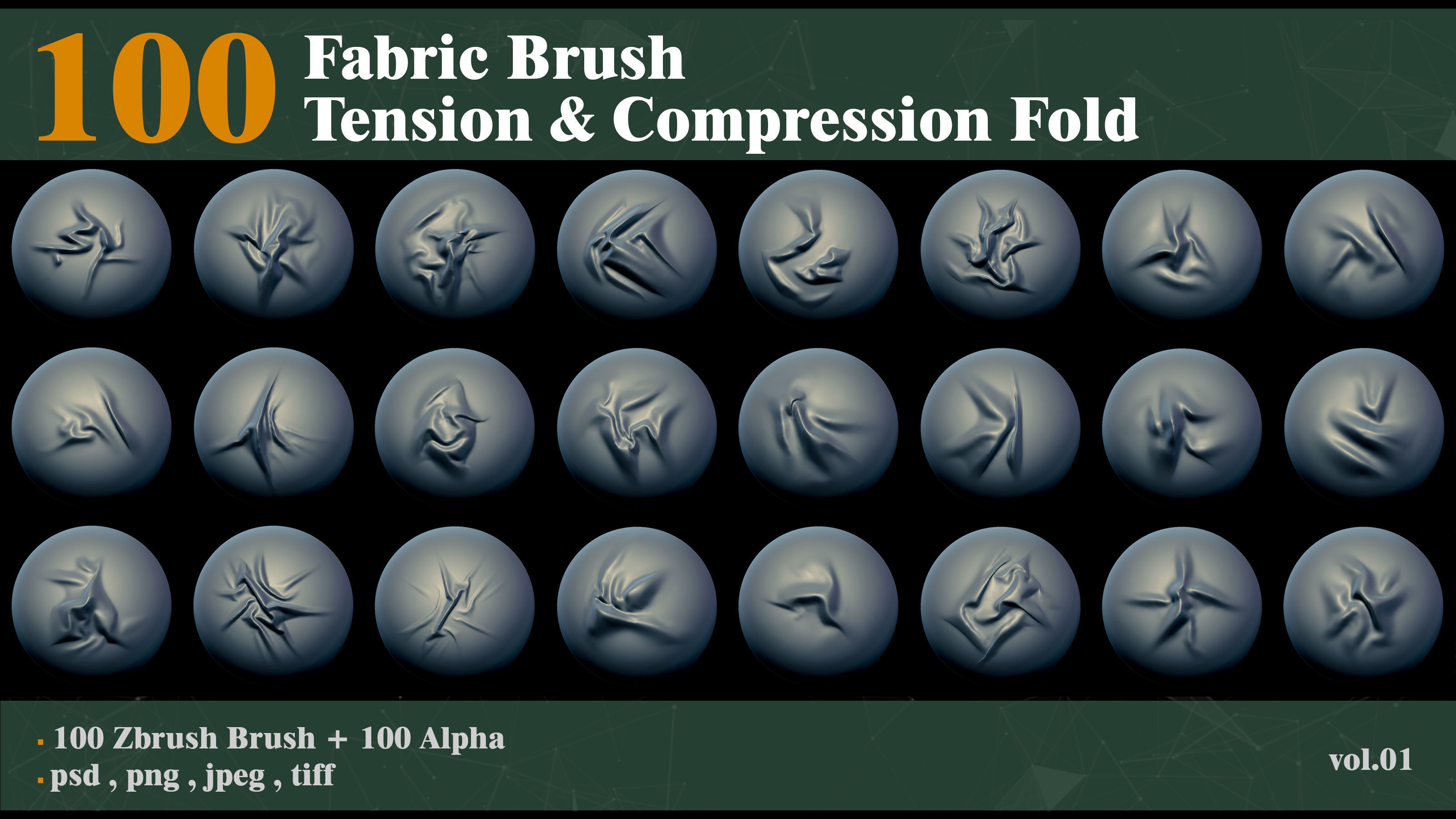 100 Fabric Brushes Tension and Compression Folds and Alpha VOL01 3D ...