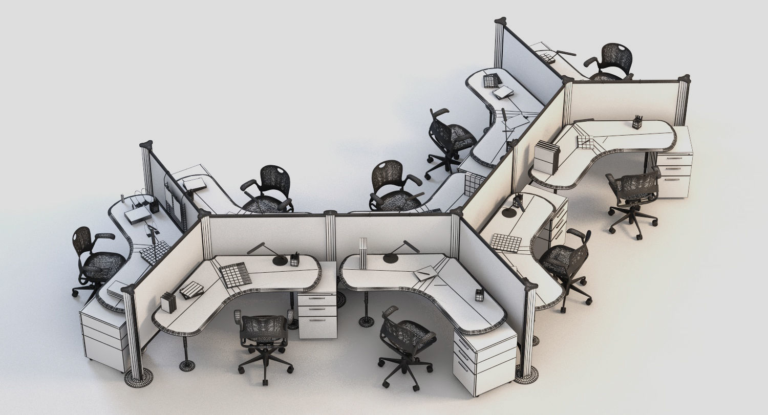 Herman Miller Resolve System with Office Accessories Set 01 3D model ...