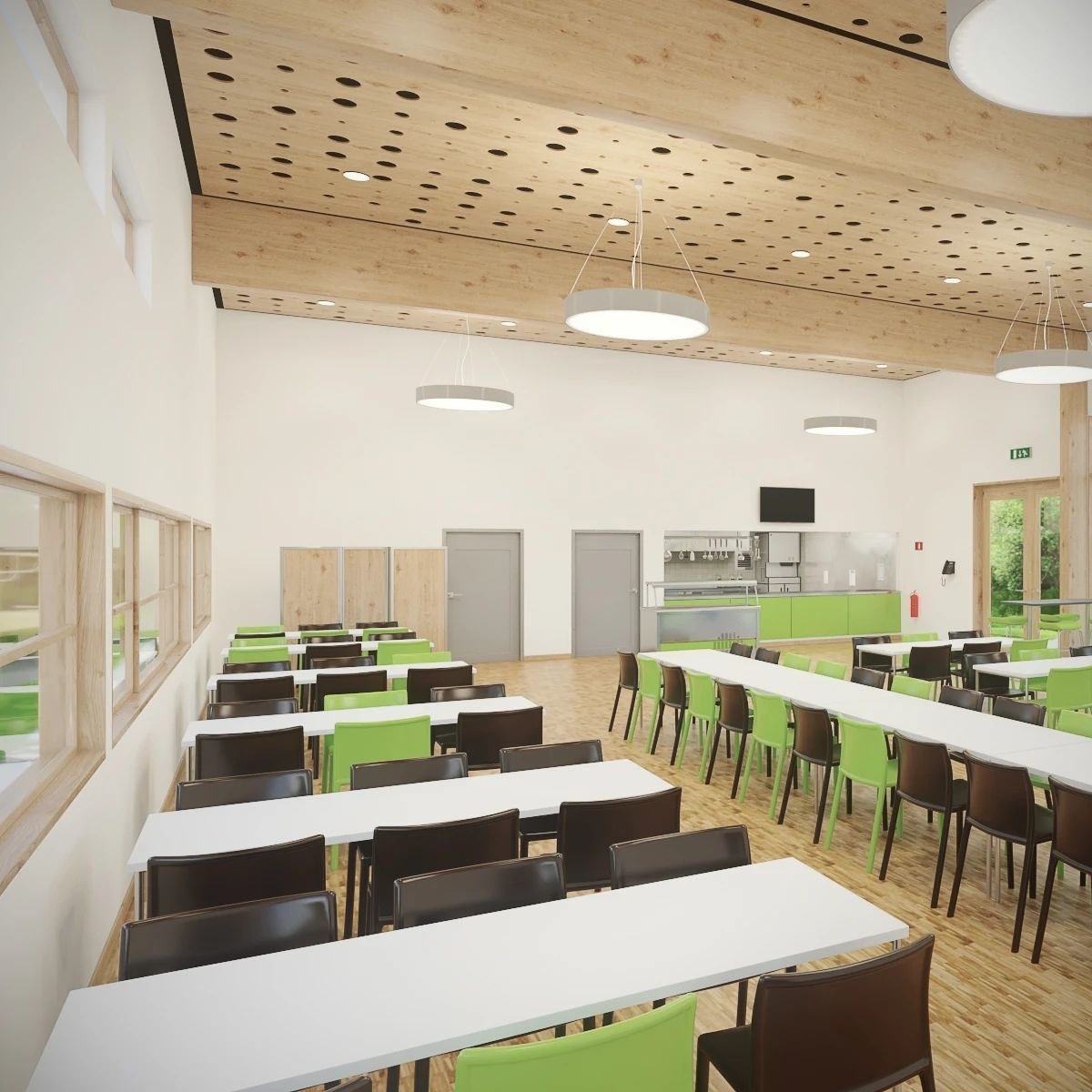 Furnished Cafeteria Interior with Kitchen V4 3D model | CGTrader