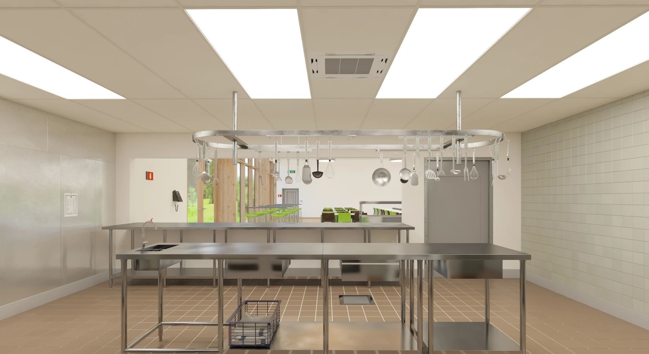 Furnished Cafeteria Interior with Kitchen V4 3D model | CGTrader
