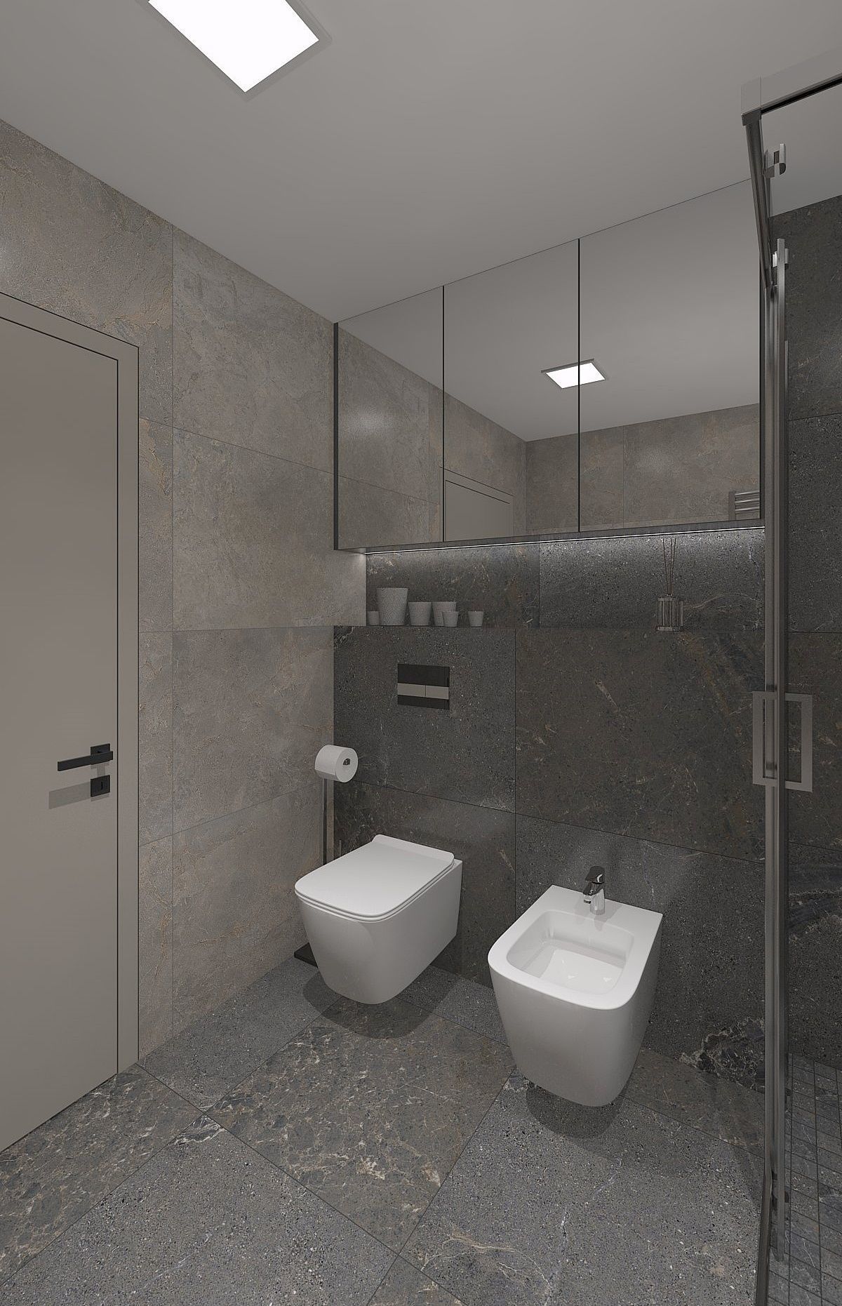 Beautiful shower room with dark tiles 3D model | CGTrader