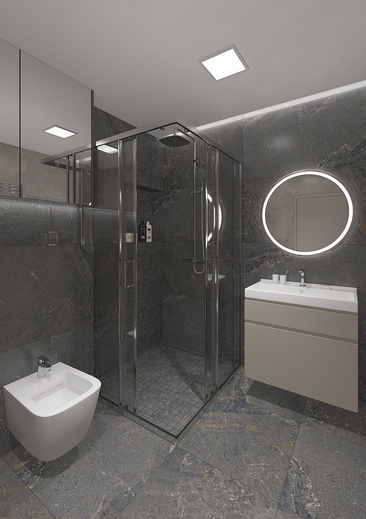 Beautiful shower room with dark tiles 3D model | CGTrader