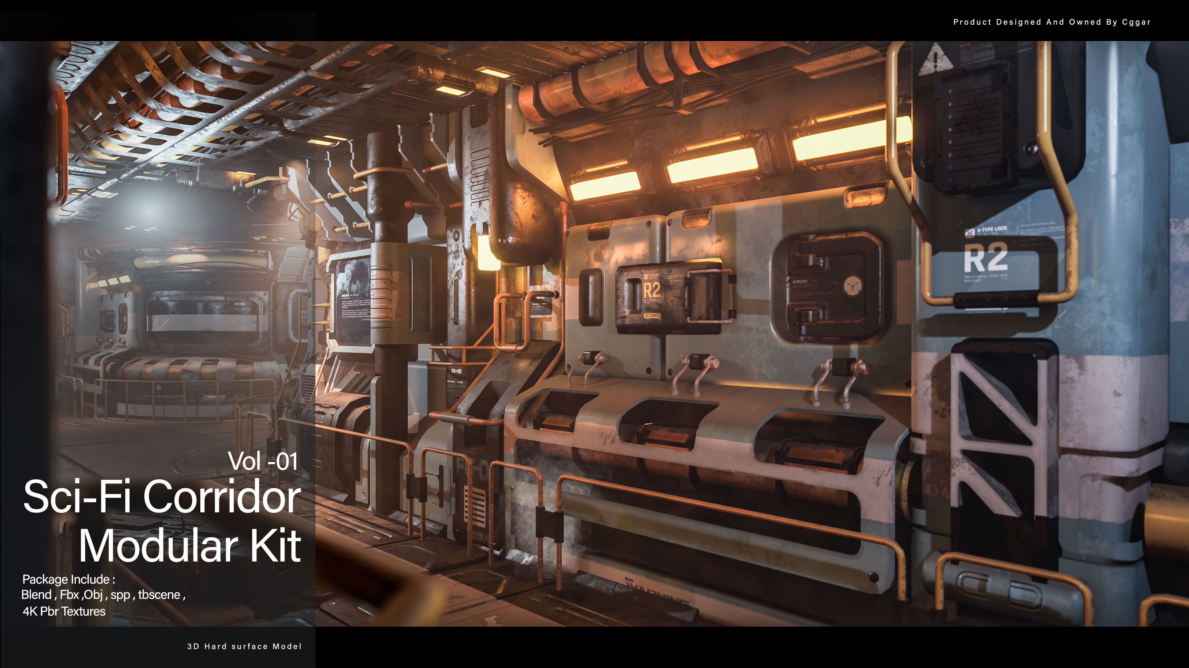 Sci-fi Corridor Modular Kit Vol 01 3D model | CGTrader