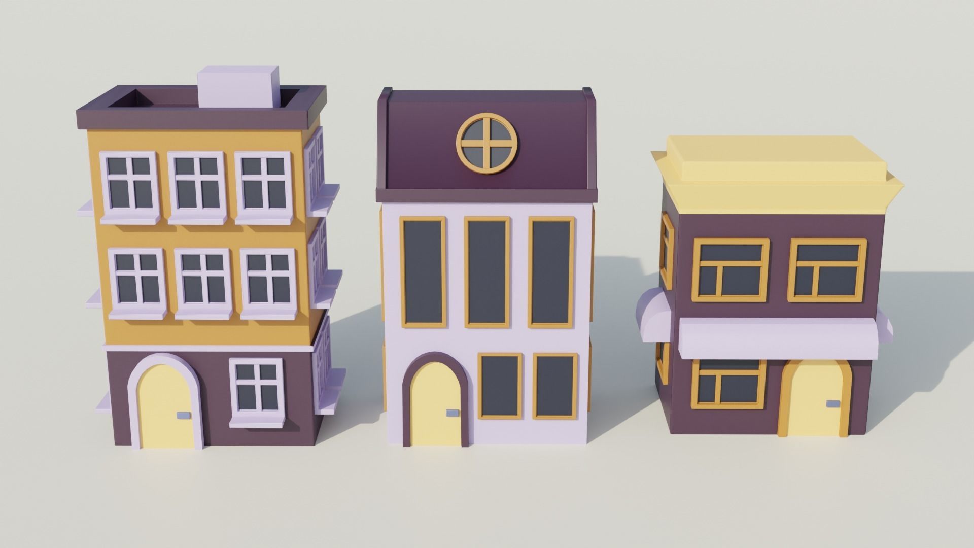 3D model Set of 12 low poly modern house in cartoon style low poly pack ...