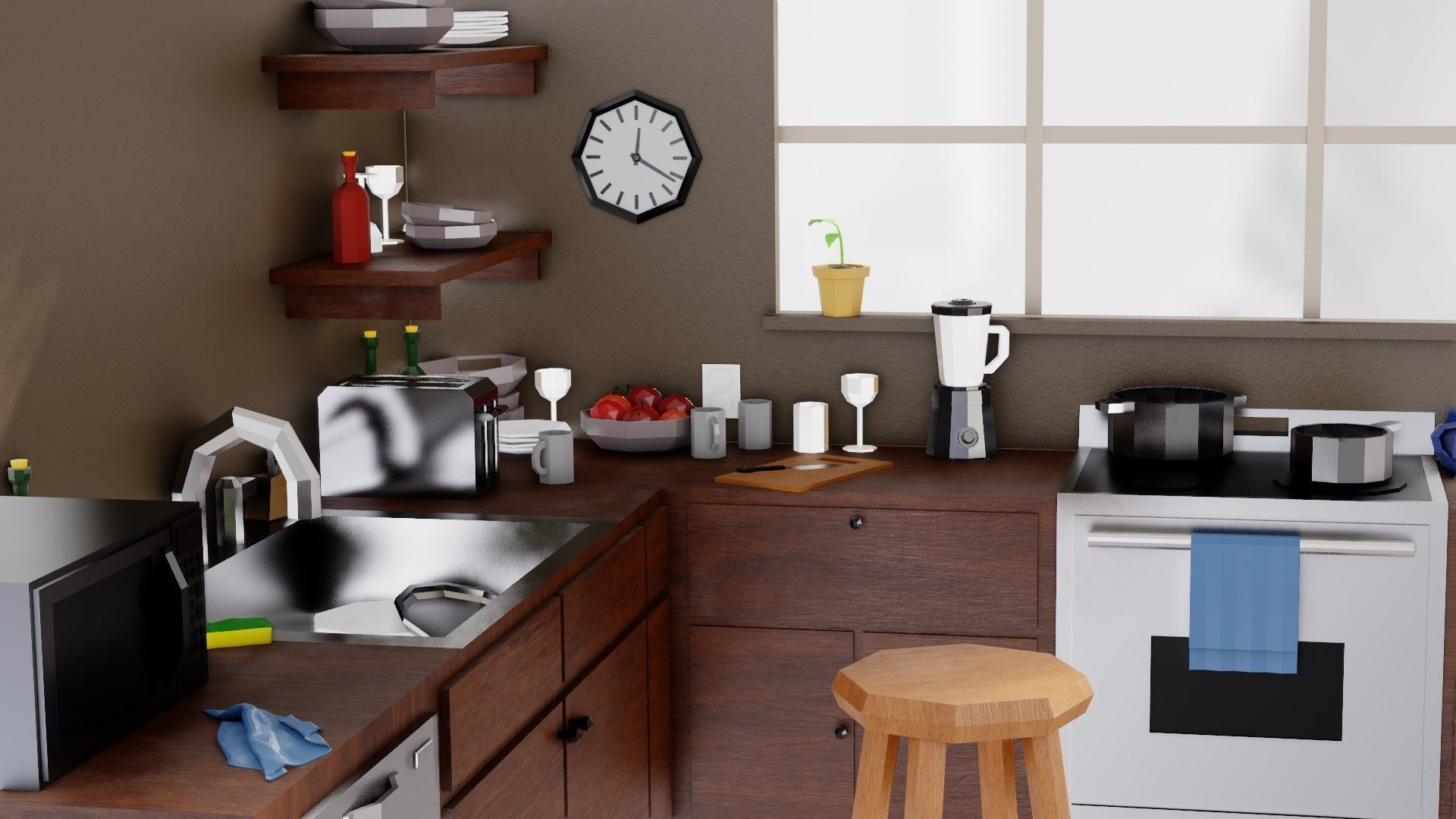 Low Poly Isometric Kitchen - Blender 3D model | CGTrader