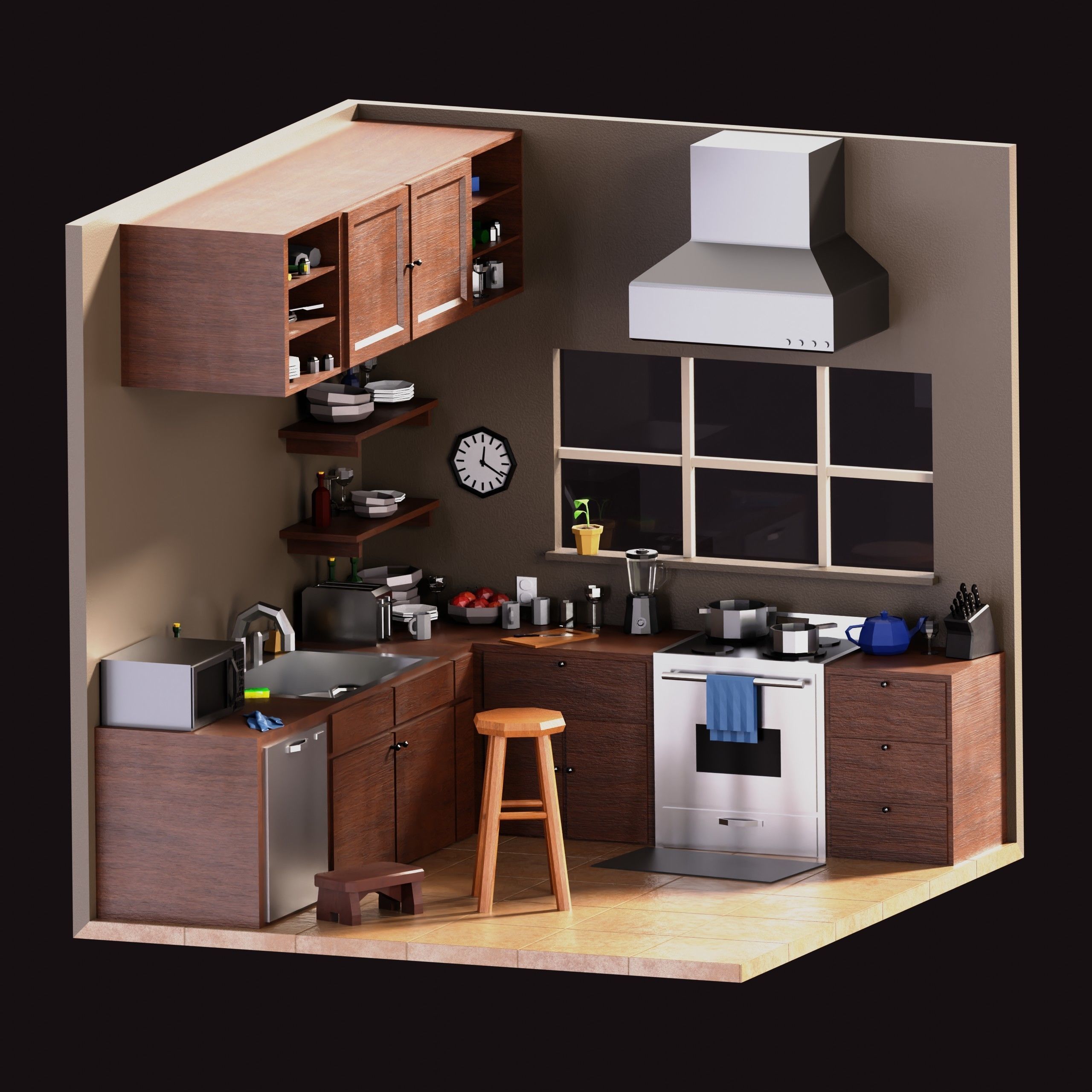 Low Poly Isometric Kitchen - Blender 3D model | CGTrader