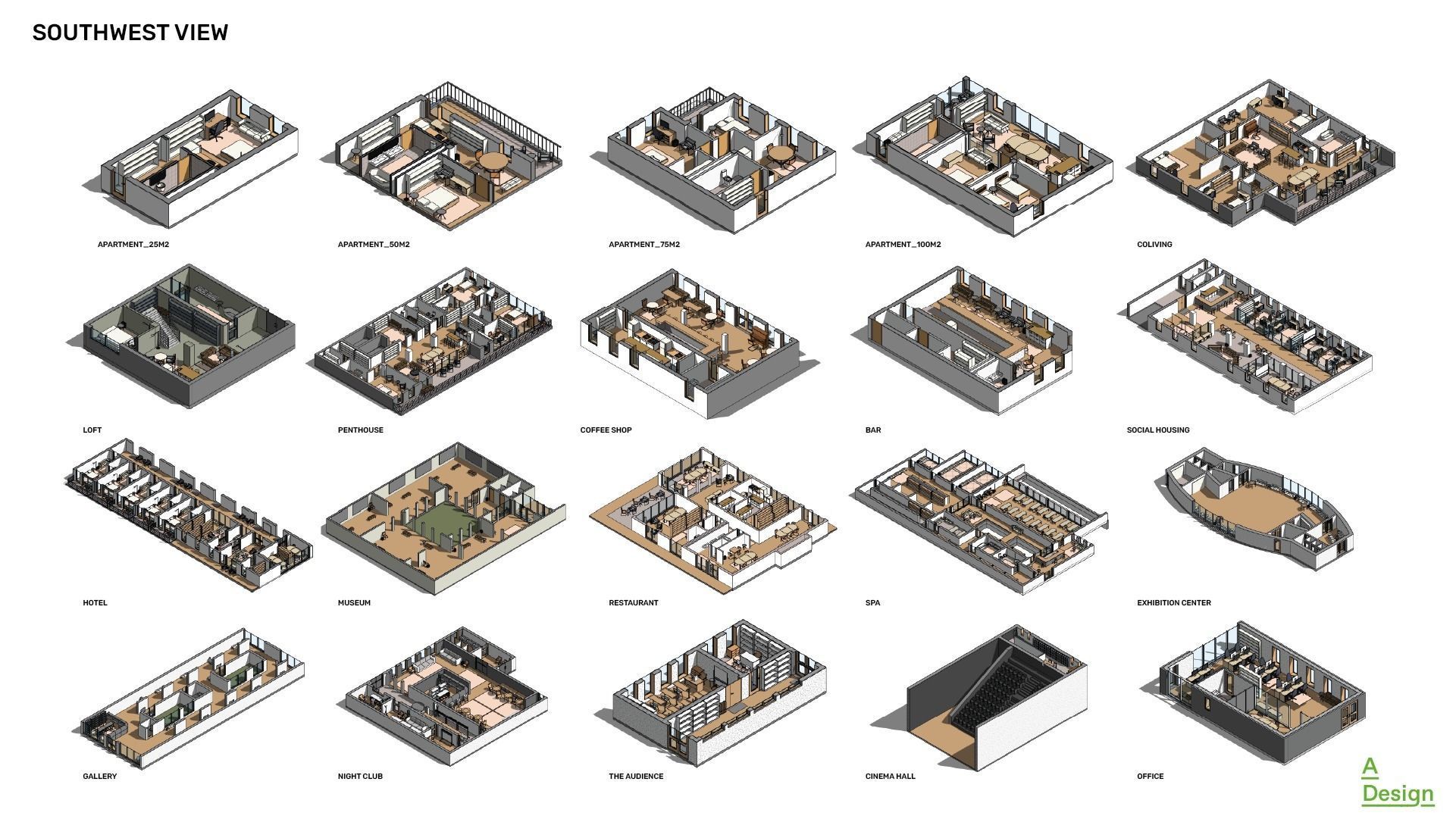 20 Interior spaces - Revit 3D model | CGTrader