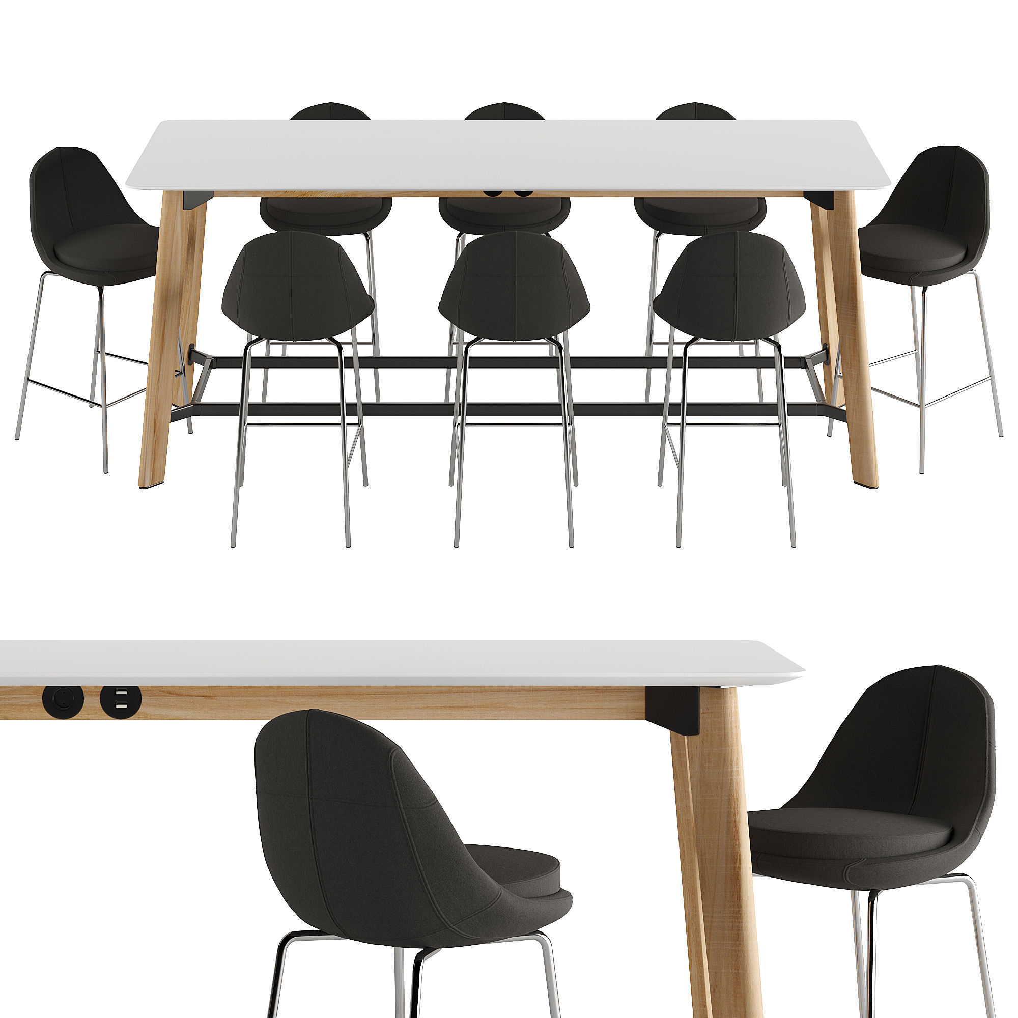 Keilhauer Awla Height Table and Juxta Leg Counter Stool 3D model | CGTrader