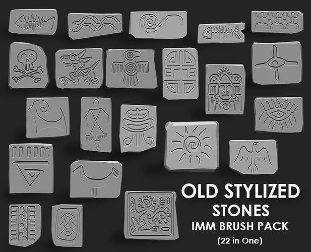 Stylized Old Stone IMM Brush Pack 22 in One 3D model | CGTrader