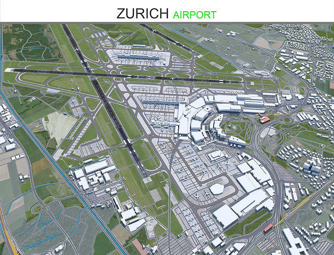 3D model Zurich Airport 10km VR / AR / low-poly | CGTrader