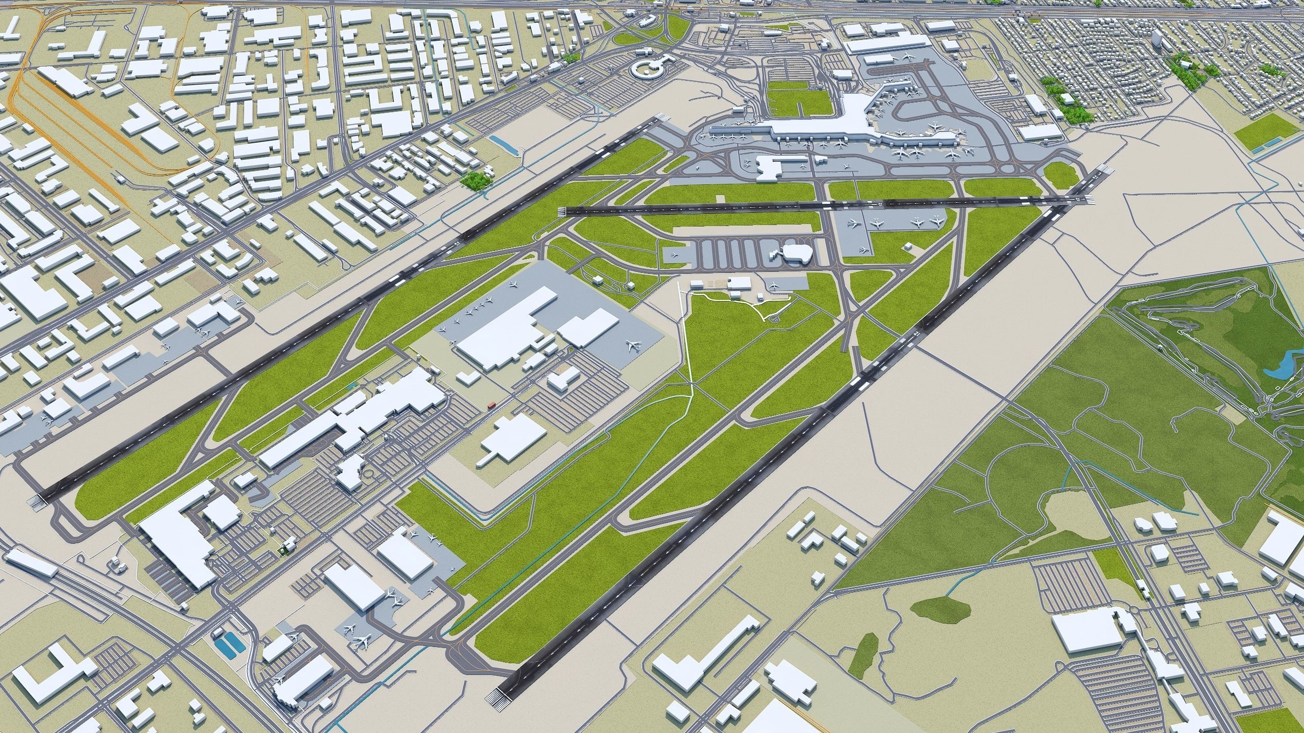 3D model Montreal Pierre Elliott Trudeau Airport 10km VR / AR / low-poly | CGTrader