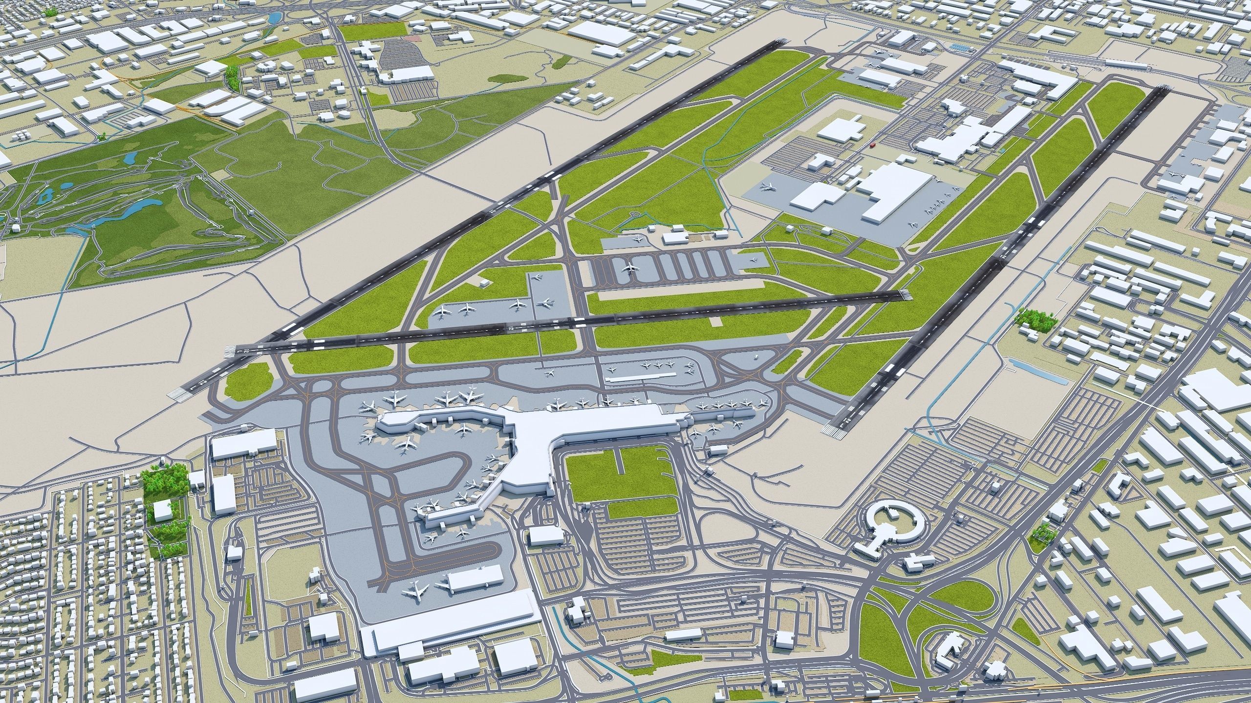 3D model Montreal Pierre Elliott Trudeau Airport 10km VR / AR / low-poly | CGTrader