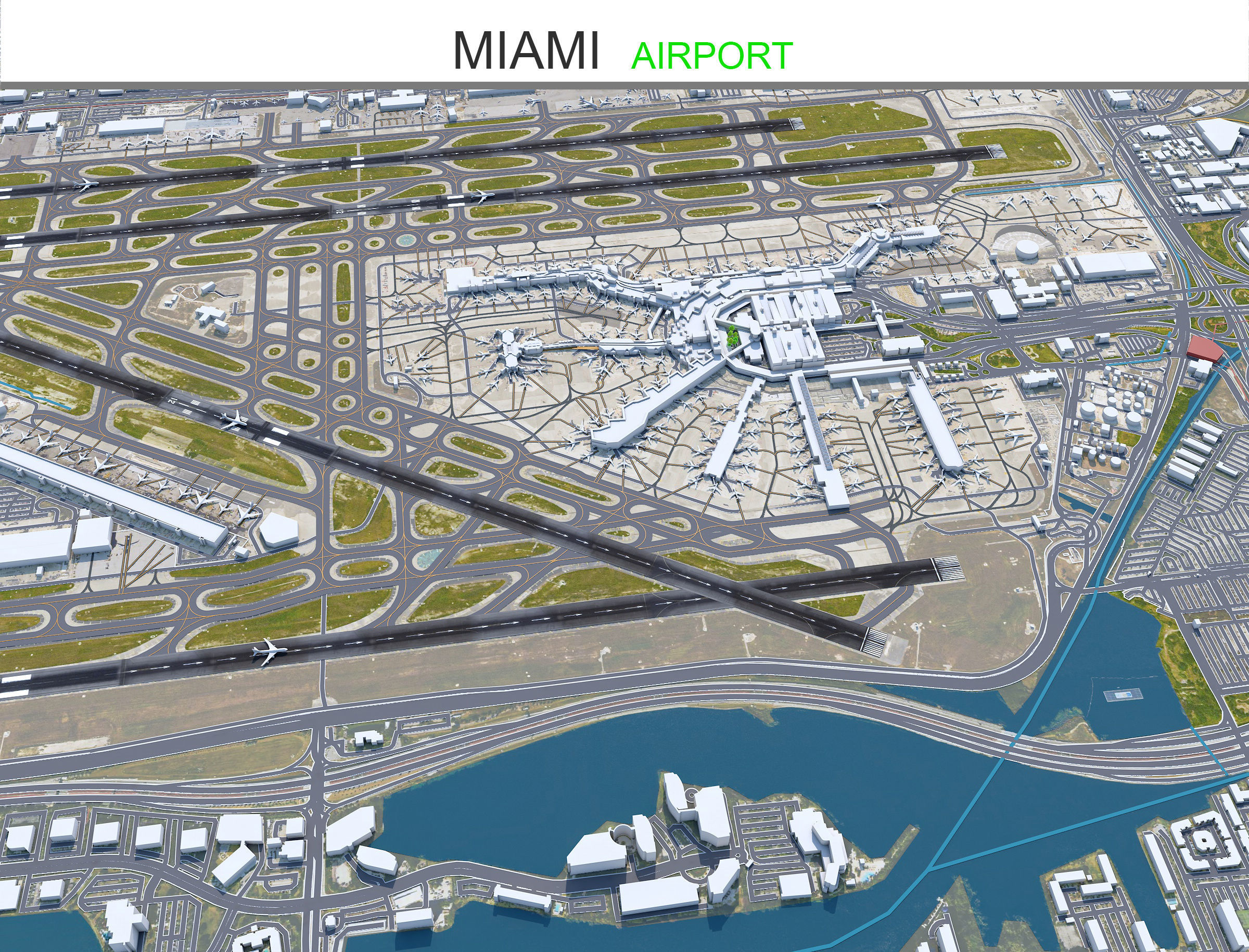3D model Miami Airport 10km VR / AR / low-poly | CGTrader