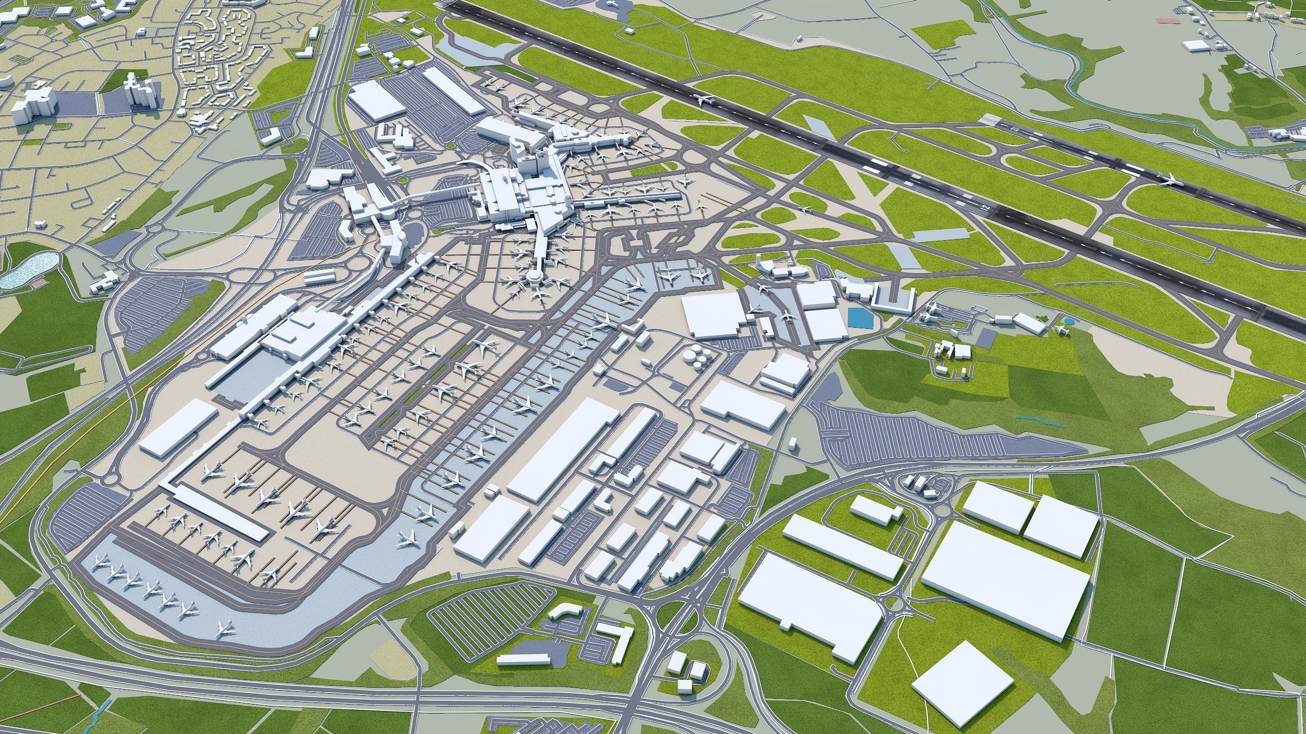 3D model Manchester Airport UK 10km VR / AR / low-poly | CGTrader