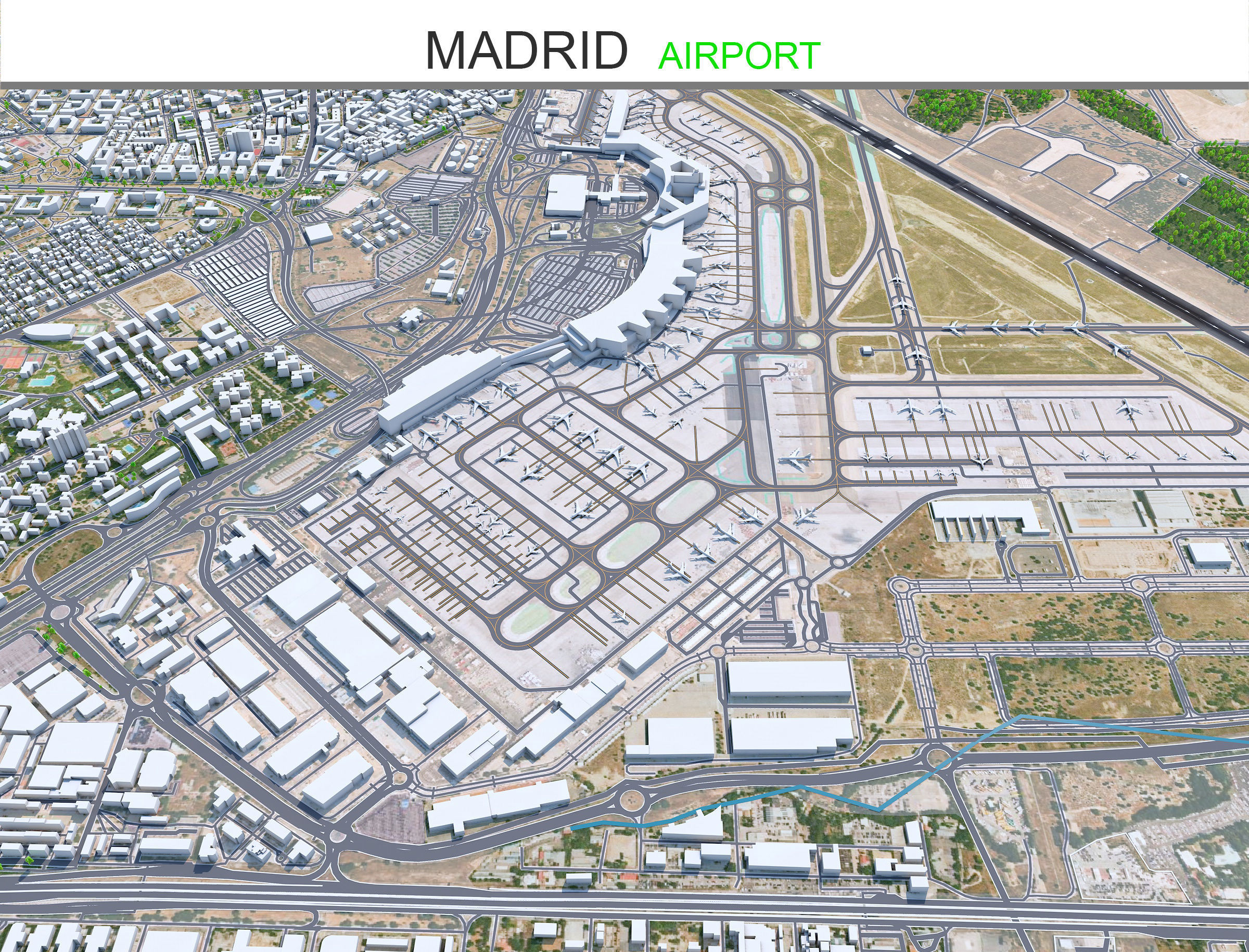 3D model Madrid Airport 10km VR / AR / low-poly | CGTrader