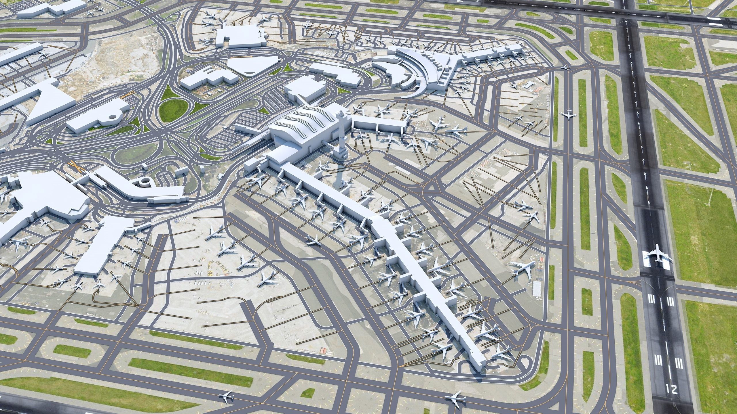 3D model John F Kennedy International Airport 12km VR / AR / low-poly ...