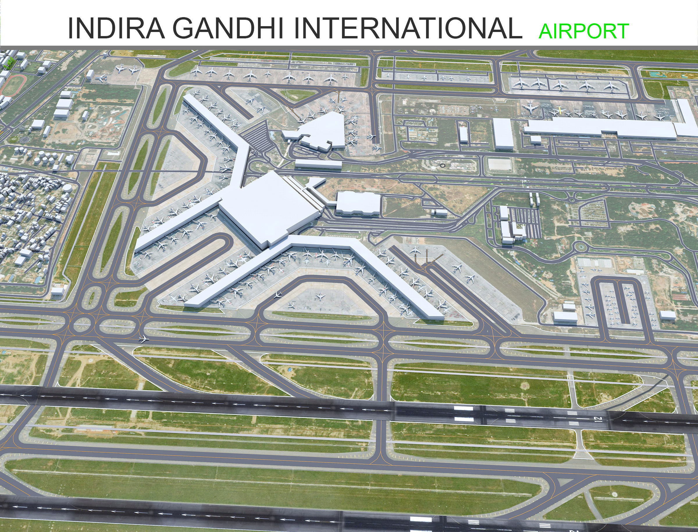3D model Indira Gandhi International Airport 10km VR / AR / low-poly ...