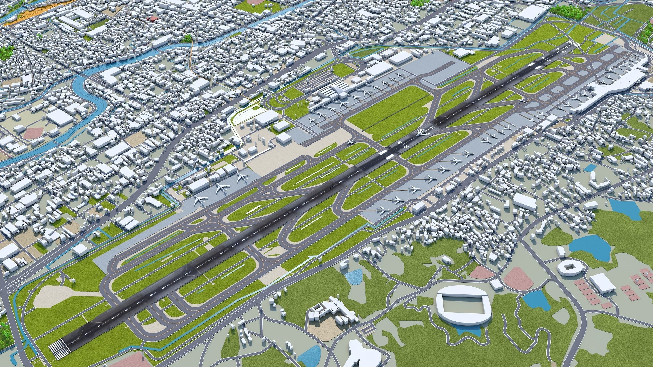 3D model Fukuoka Airport 10km VR / AR / low-poly | CGTrader