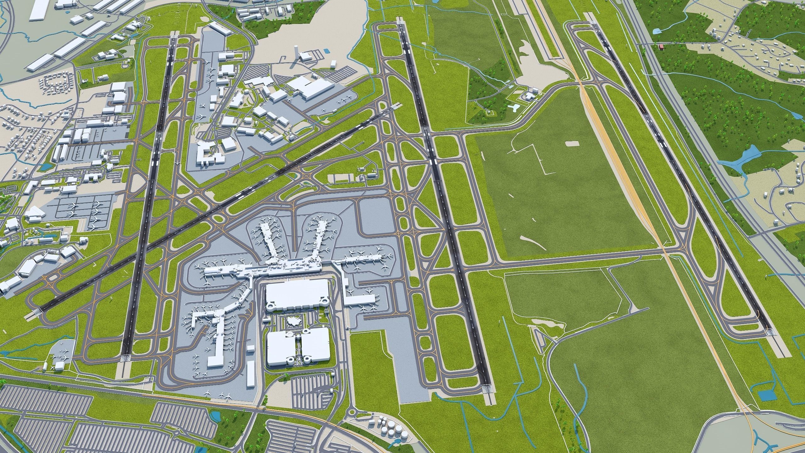 3D model Charlotte Douglas Airport 10km VR / AR / low-poly | CGTrader