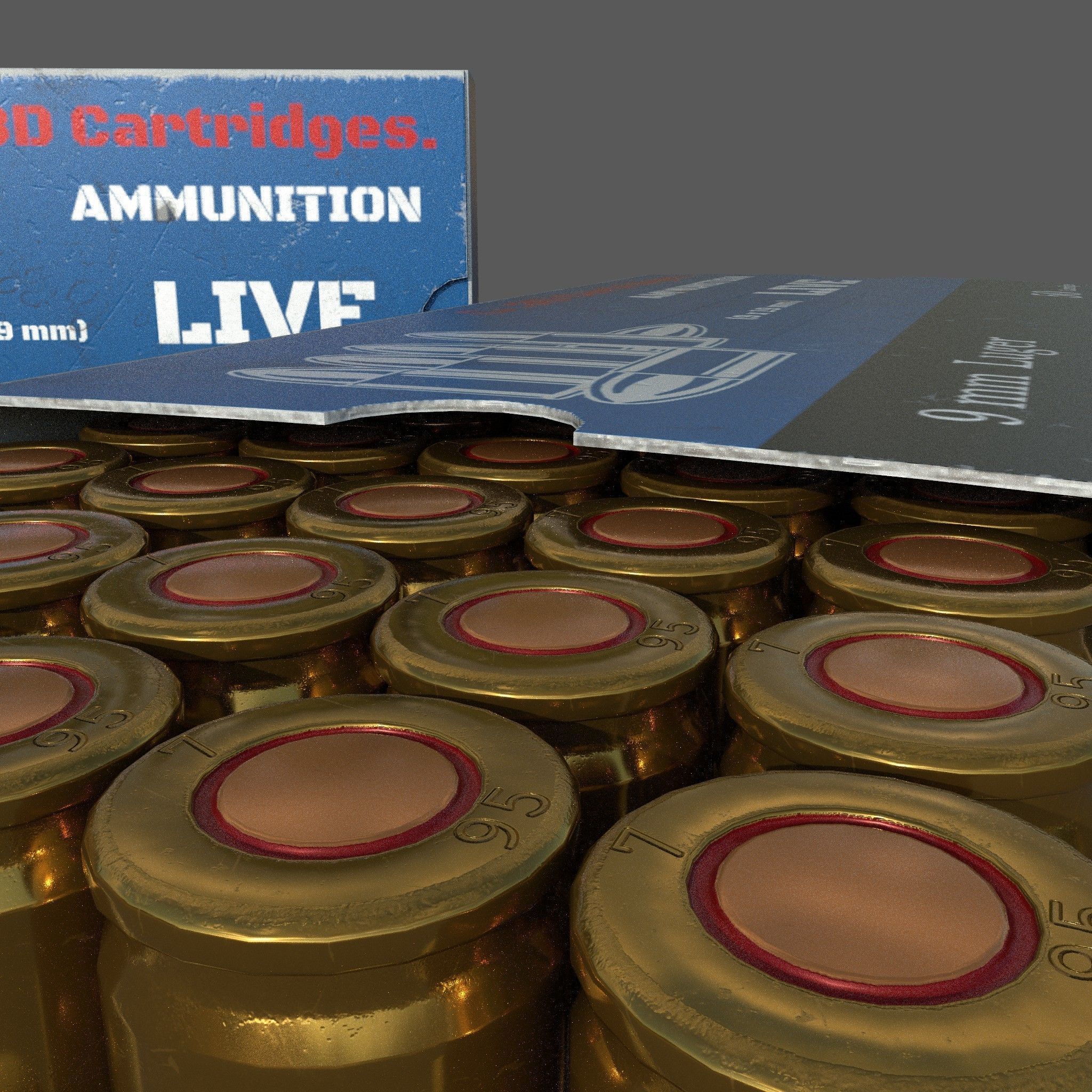 Ammo boxes and cartridges 9x19 mm 3D model | CGTrader