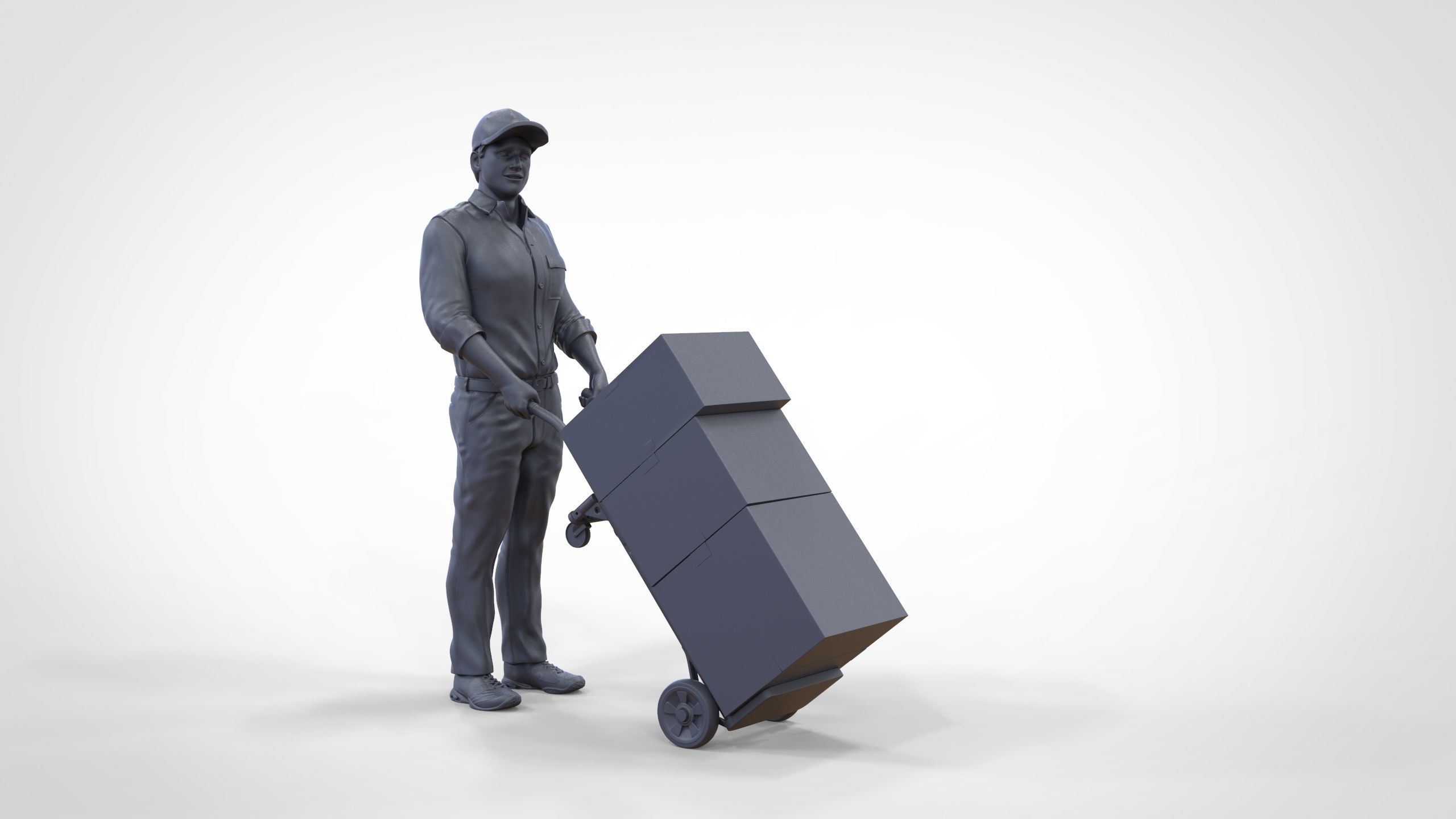 Package delivery guy with hand cart or construction worker 3D model 3D ...